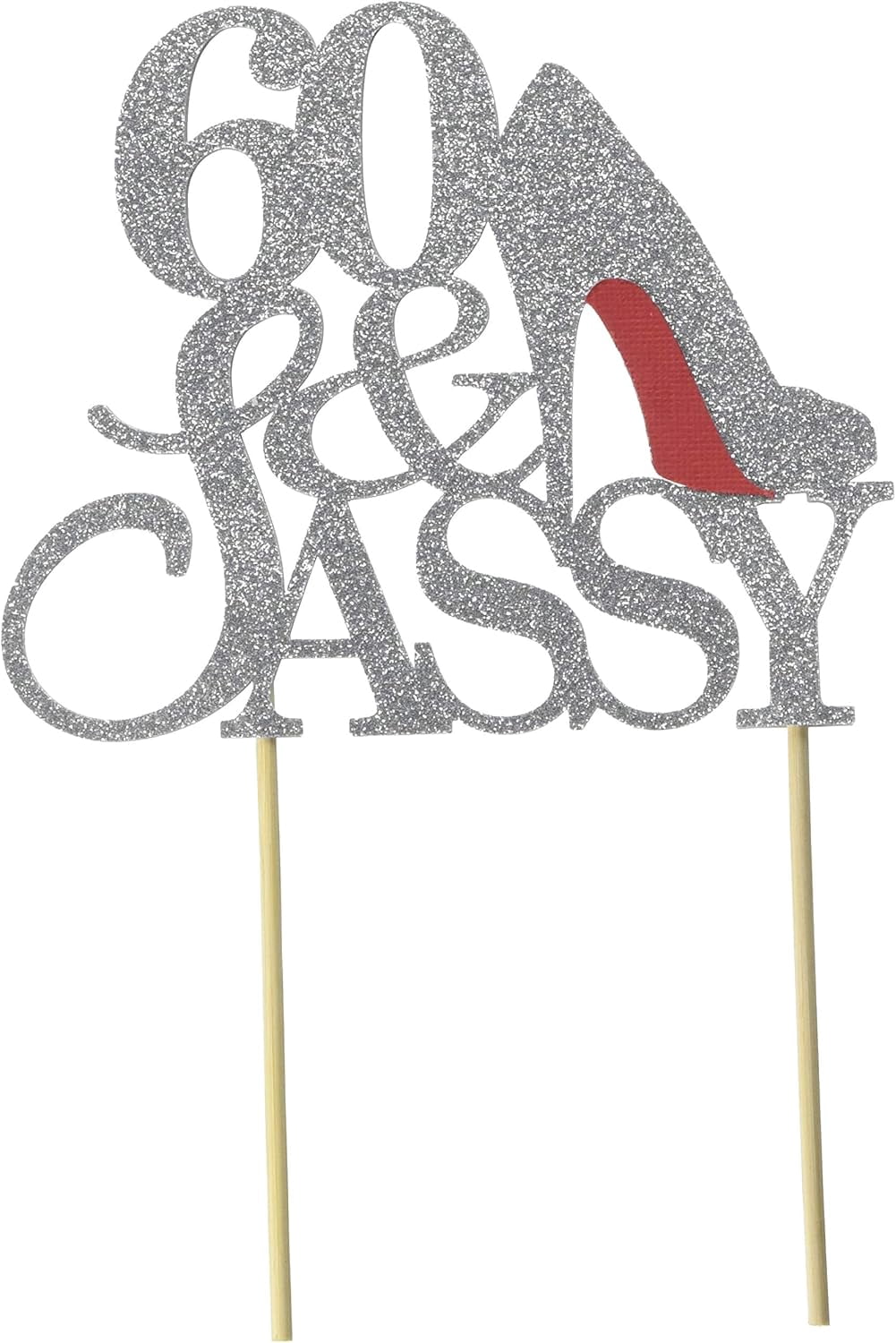 60 & Cake Topper (Silver),1 PC, 60th Birthday, Party Decor, Glitter ...