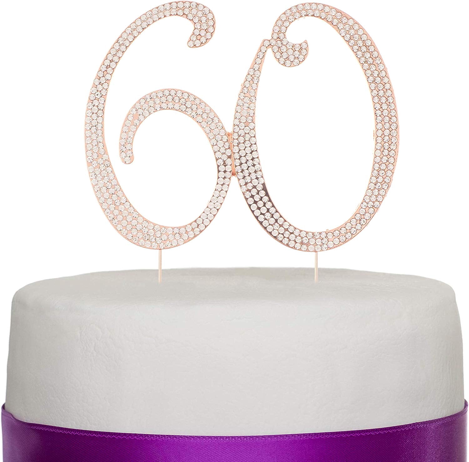 60 Cake Topper for 60th Birthday or Anniversary Rose Gold Rhinestone ...
