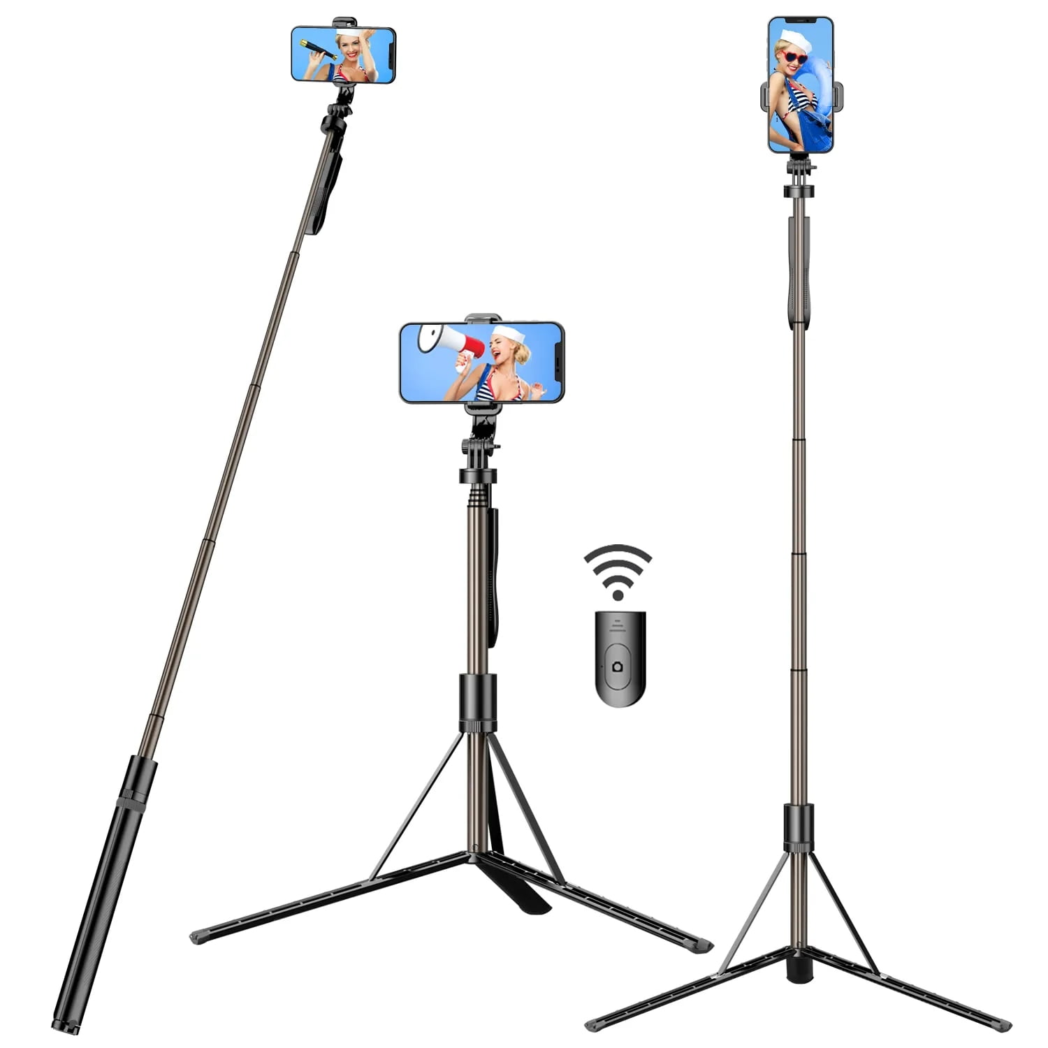 60" Cell Phone Selfie Stick Tripod Stand All-in-1 with Integrated ...