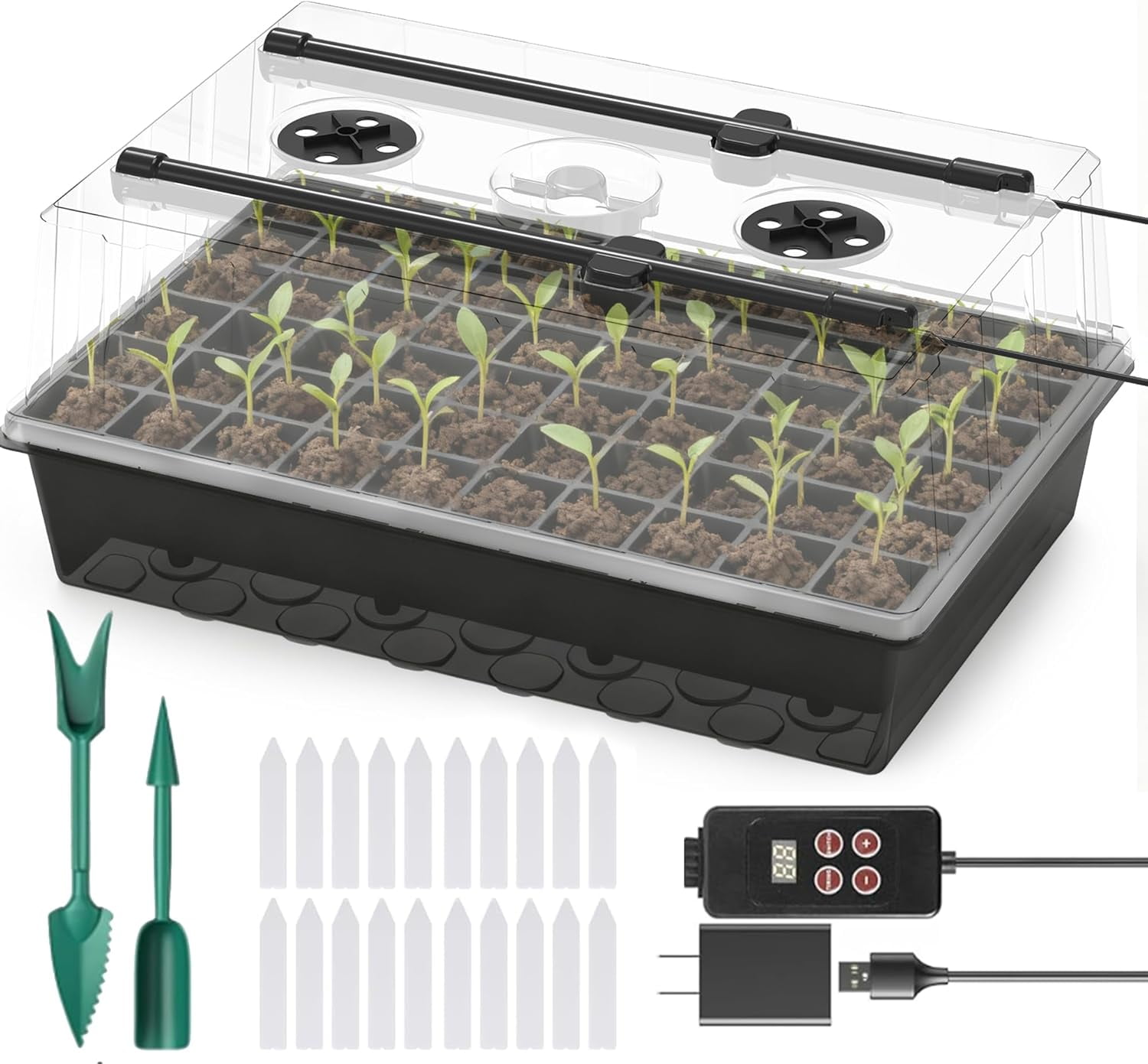 60-Cell Self-Watering Seed Starter Tray with Grow Light, Upgraded 1–24H ...