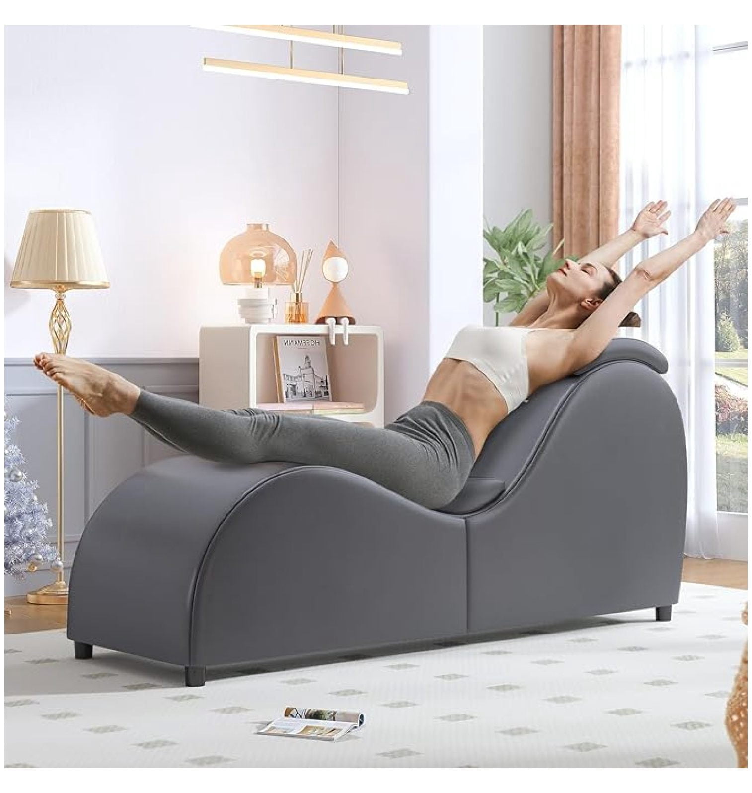 60" Chaise Lounge Chair for Yoga Stretching, S-Shape Chair for Adults ...