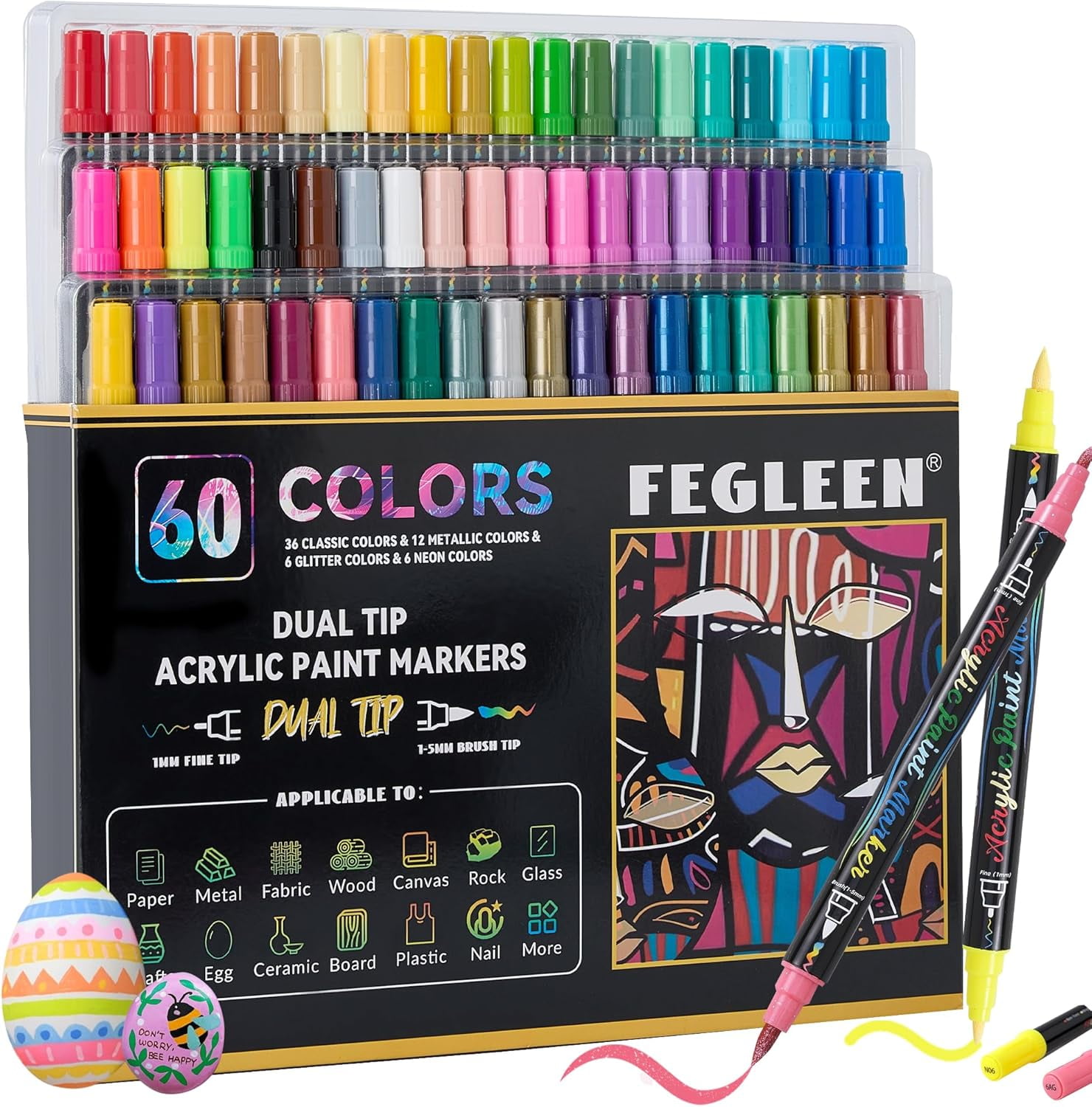 60 Colors Acrylic Paint Markers,Dual Tip Acrylic paint Pens Contain 12 ...