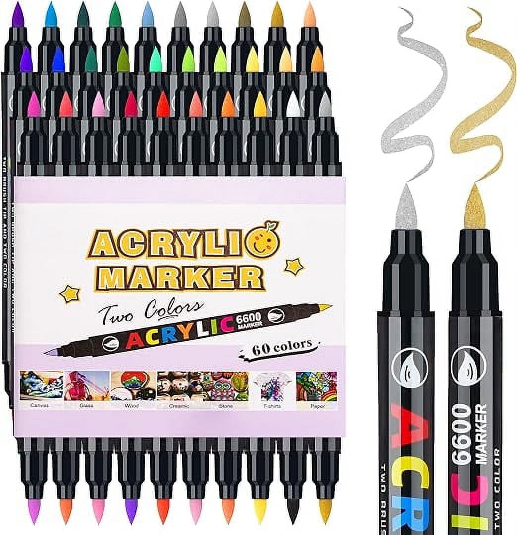 Lightwish 60 Colors Acrylic Paint Pens, 30Pcs Brush Tip & Two Colors ...