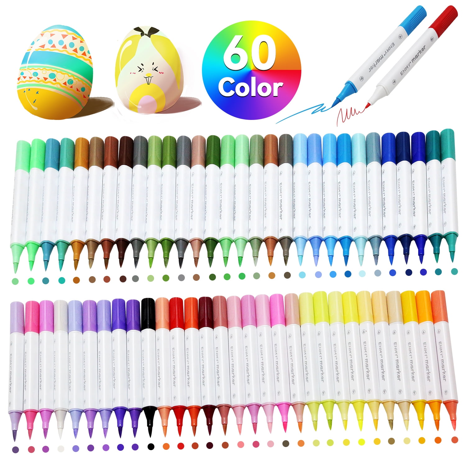 BUSATIA 60 Colors Dual Tip Acrylic Paint Pens, Art Set for Rock, Wood ...