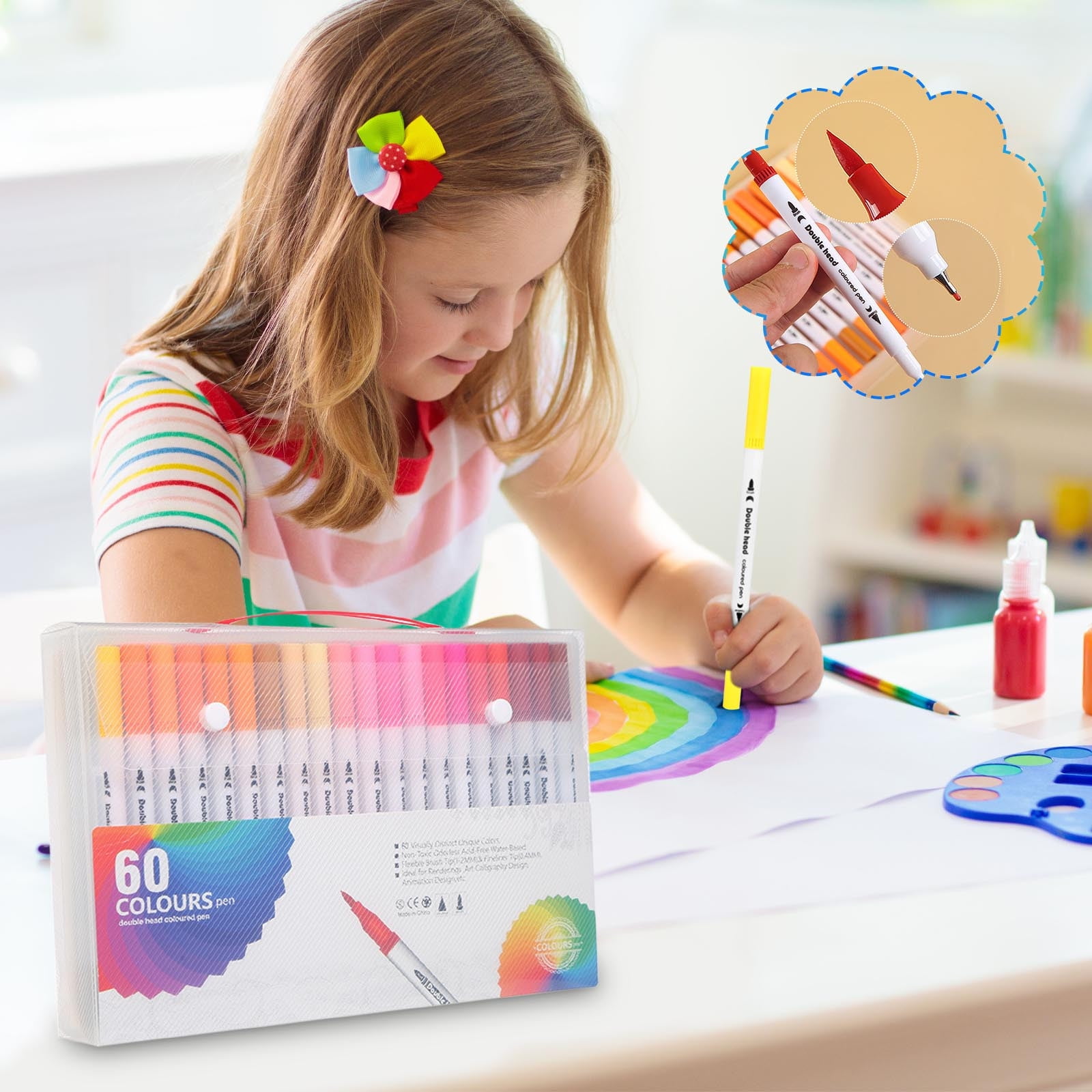 60 Colors Dual Tip Art Markers Pens for Adult Coloring Book,Fineliner ...