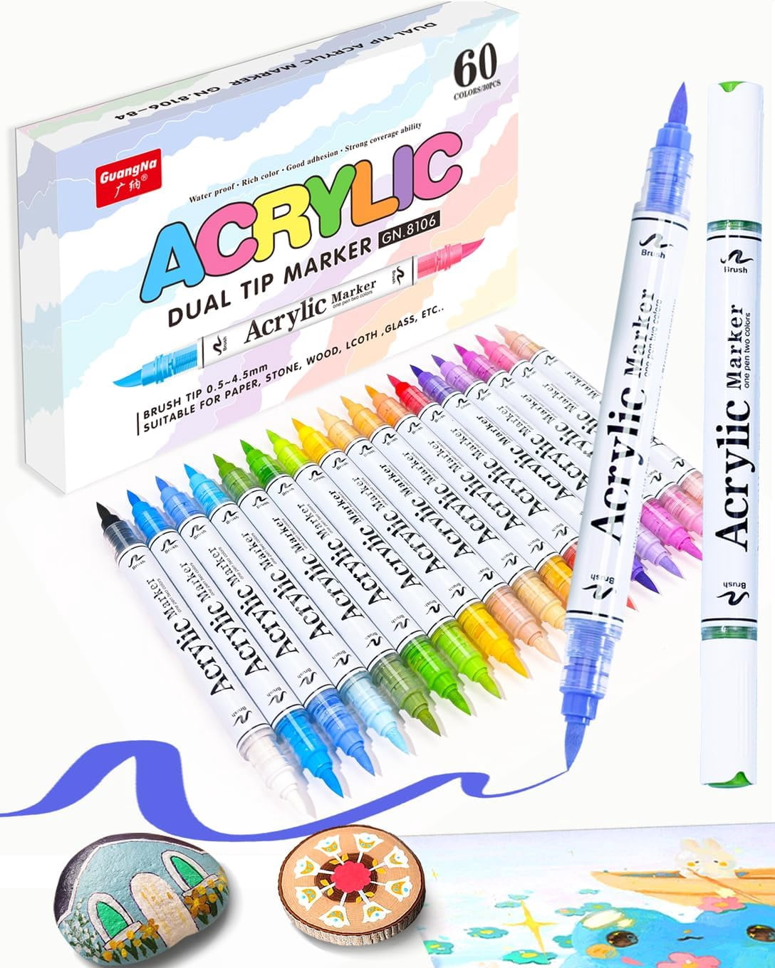 60 Colors Dual Tip Markers, 30 count 2 Colors in 1 with Soft Brush Tips ...