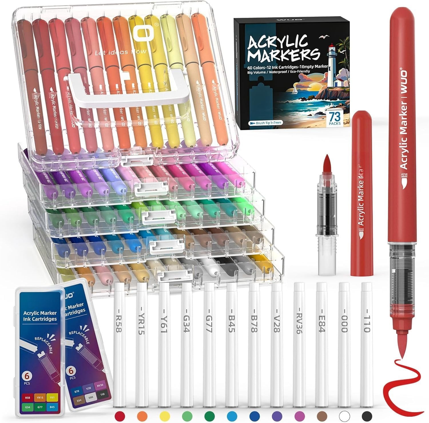 60 Colors Markers with Extra 12 Replaceable Ink Cartridges, Automatic ...