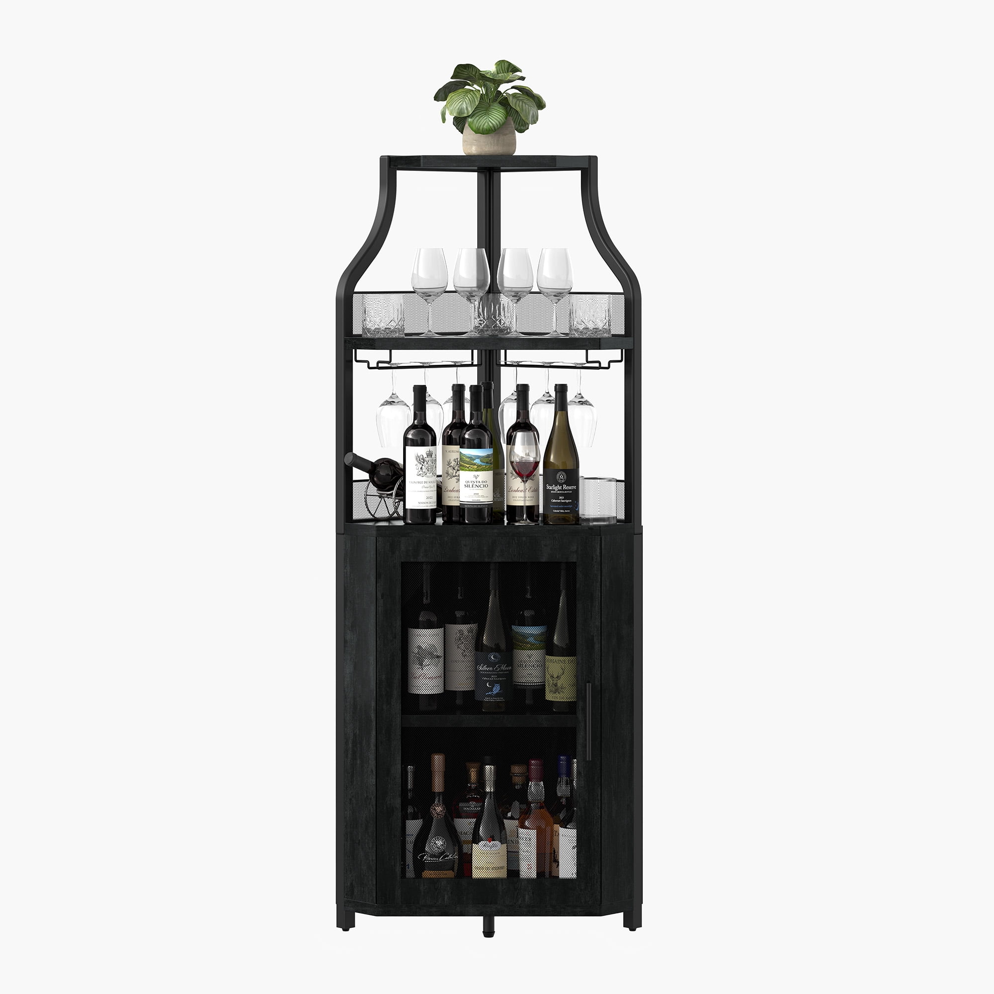 60" Corner Bar Cabinet,Wine Storage Cabinet with Wine Rack & Glass ...