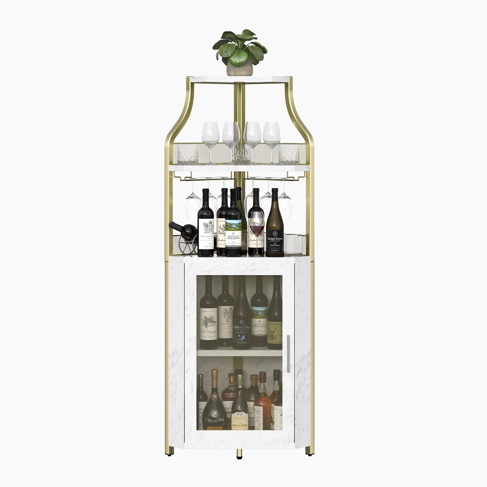 60" Corner Bar Cabinet,Wine Storage Cabinet with Wine Rack & Glass ...