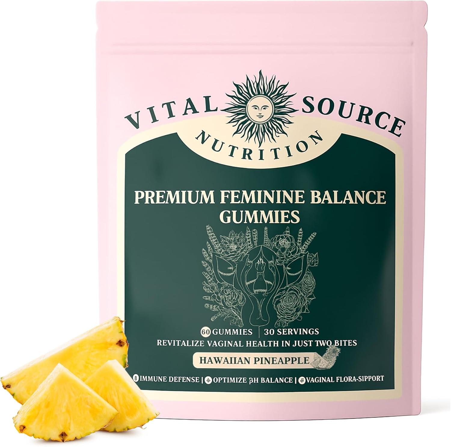 60-Count 1Pack Feminine Pineapple Gummies: Sustains Vaginal pH ...