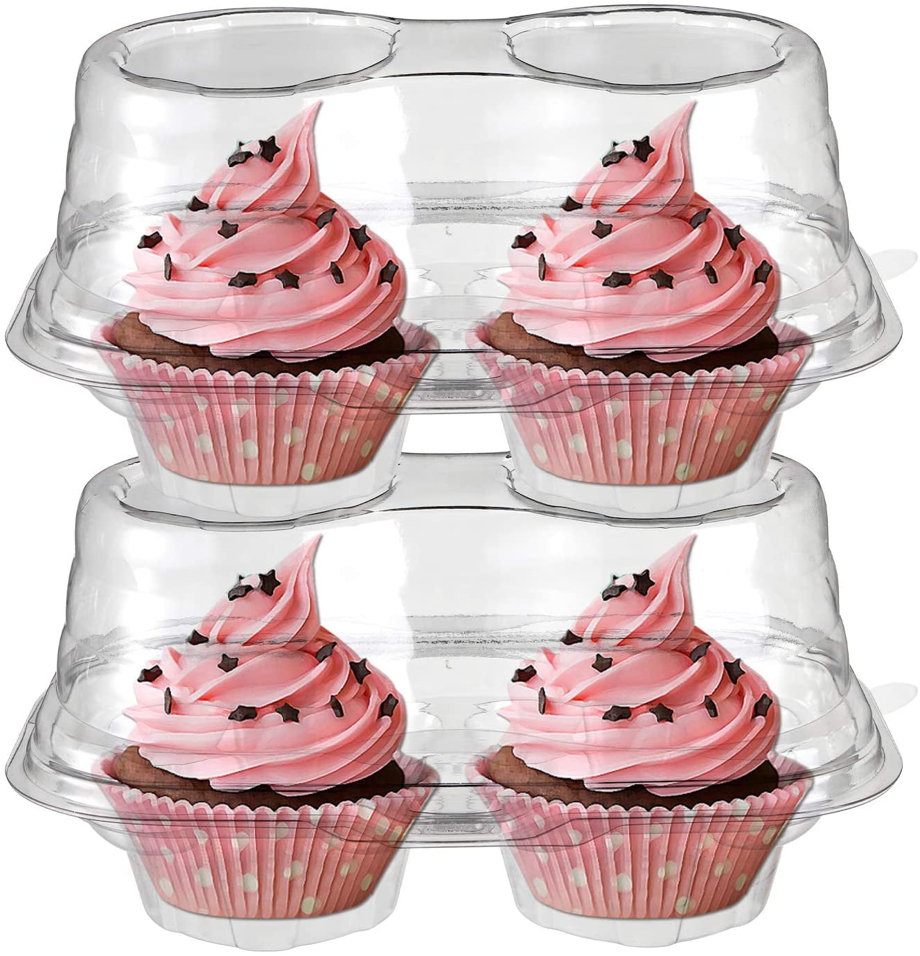 60 Count 2-Compartment Plastic Cupcake Containers Disposable with ...