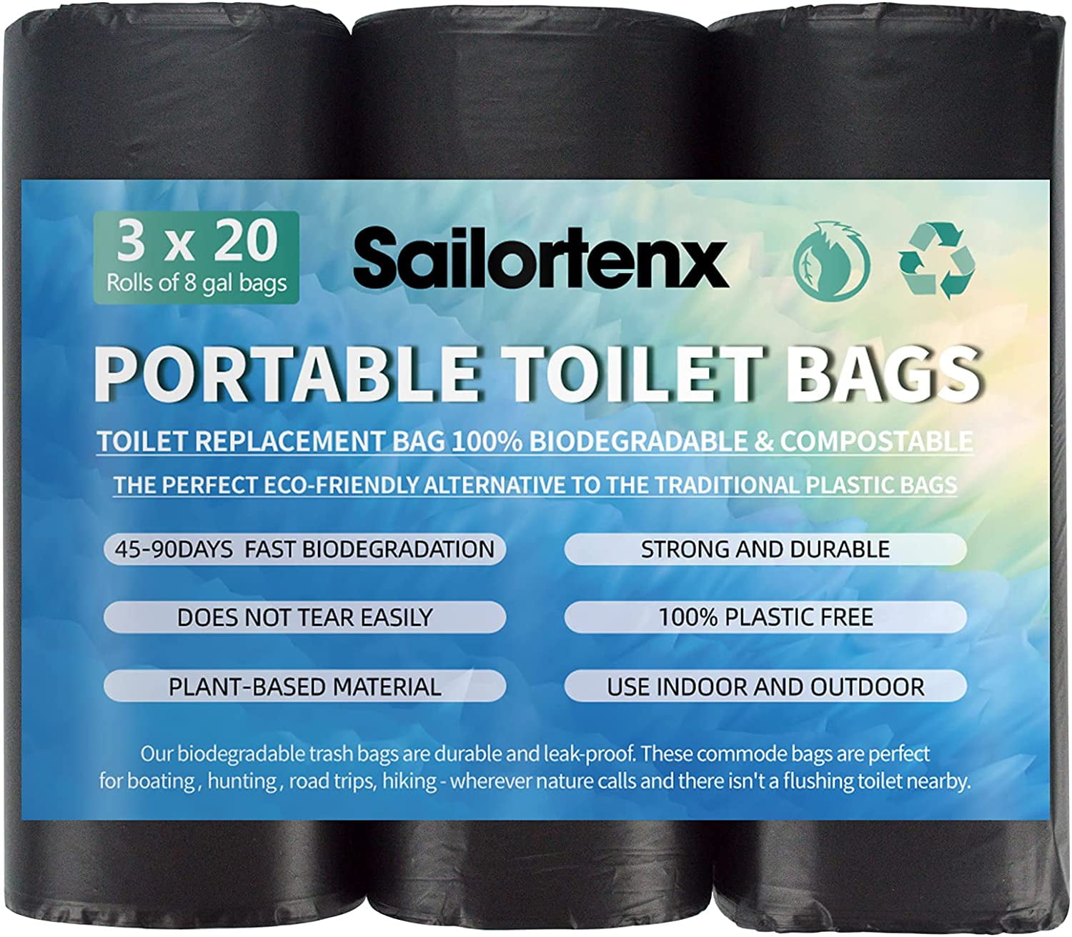 60 Count 8 Gallon Biodegradable Compostable Portable Toilet Bags, 100% ...