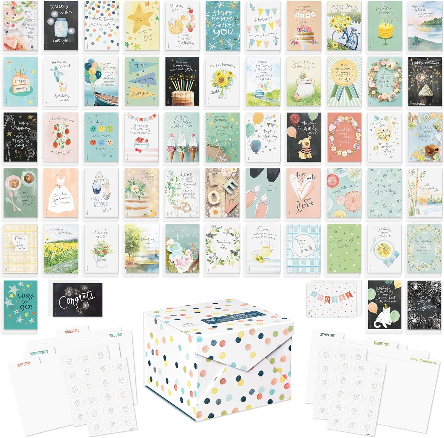 60-Count All Occasion Greeting Card Assortment with Storage Box ...