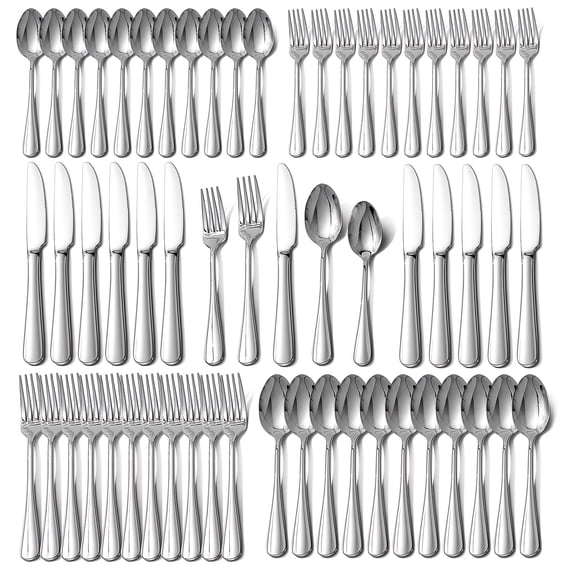 60 Count Black Stainless Steel Flatware Set for 12 People, Rust ...