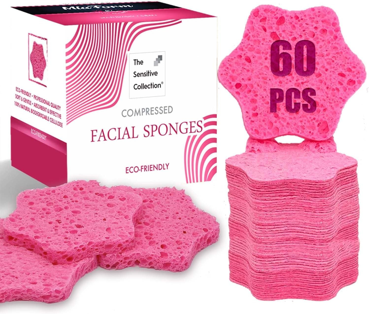 60-Count Compressed Facial Sponges, 100% Natural Cosmetic Spa Sponges ...