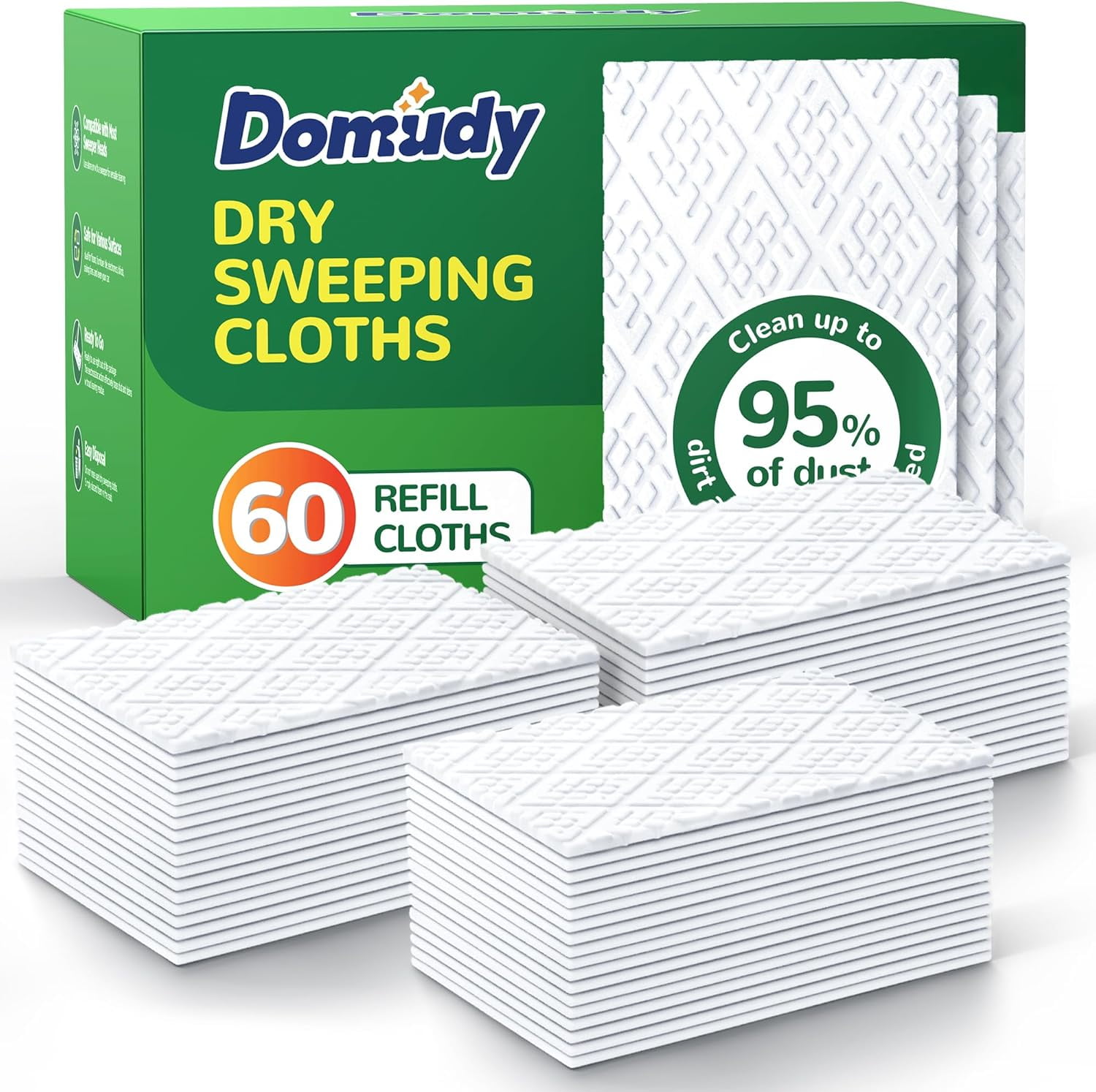 60 Count Dry Sweeping Cloths Refills for Sweep + Mop, 4X Clean Power ...