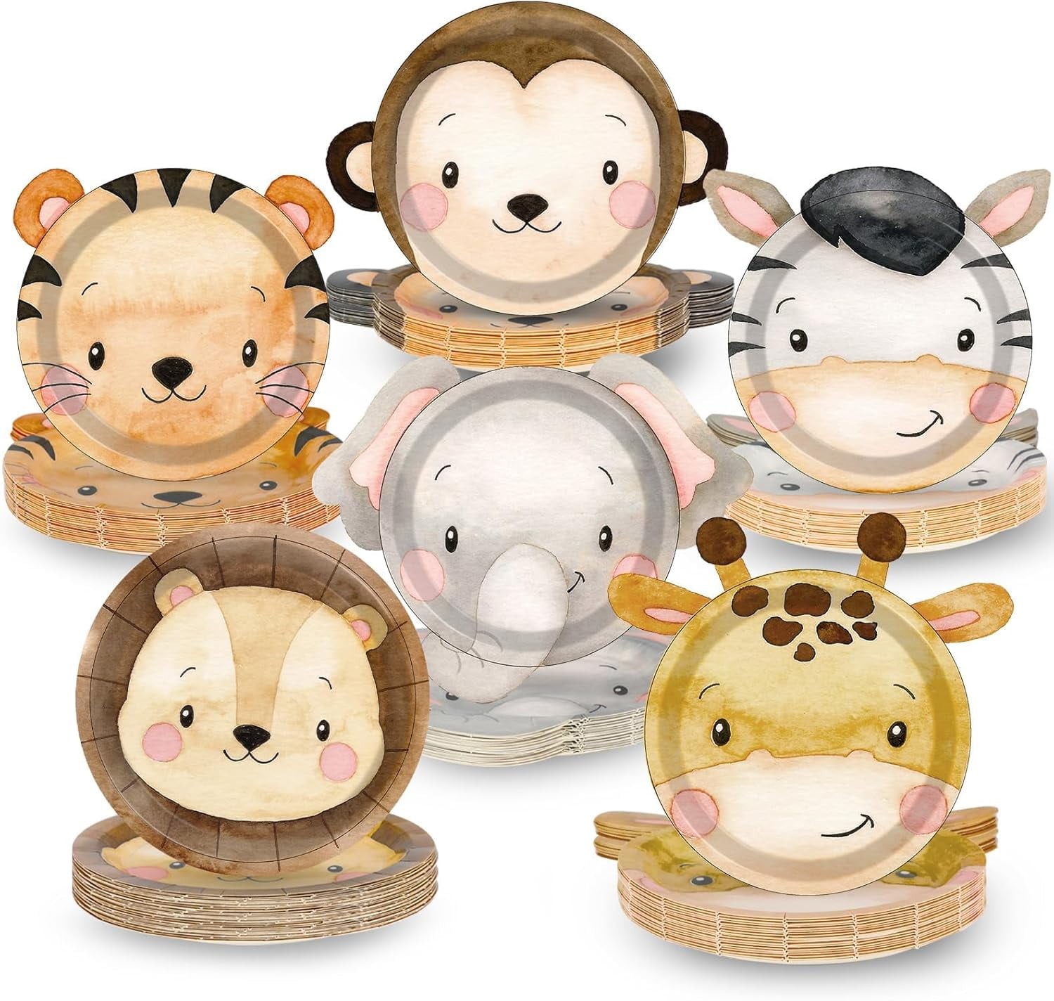 PHYSUN-60 Count Jungle Animal Party Plates Safari Animal Shaped Paper ...