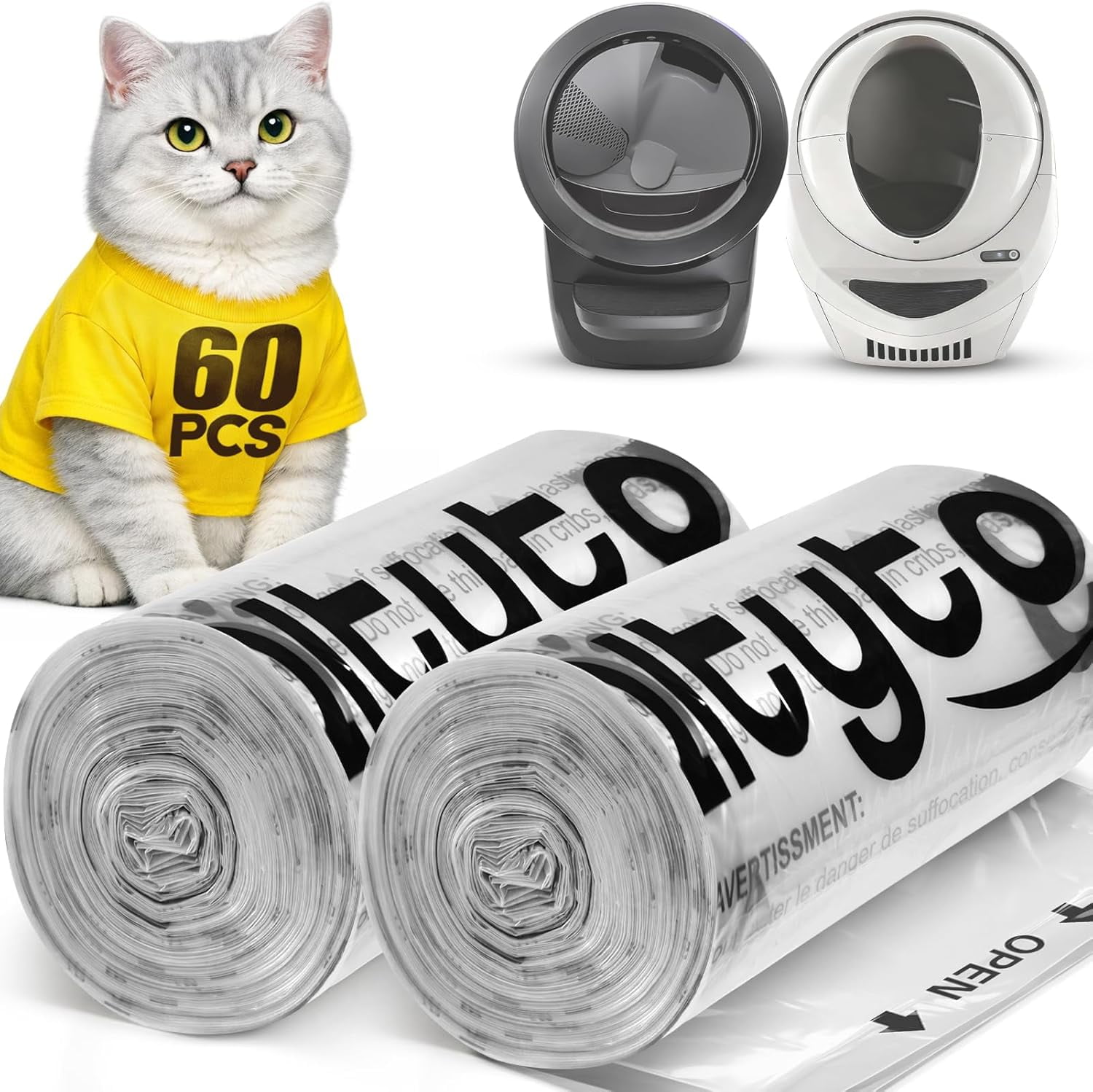 60 Count Litter Bags Compatible with Litter Robot 4 & 3,Self Cleaning ...