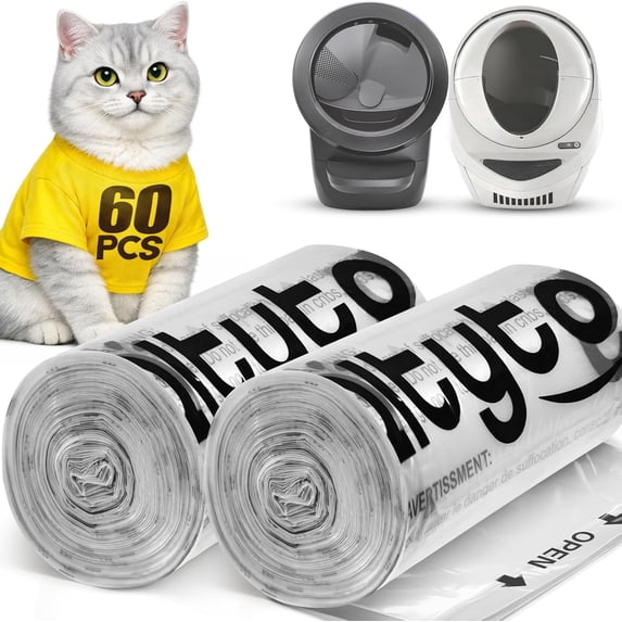 60 Count Litter Bags Compatible with Litter Robot 4 & 3,Self Cleaning ...