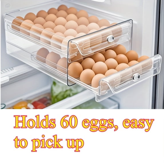 60-Count Transparent Stackable Egg Storage Box with Date Scale, 2-Layer ...