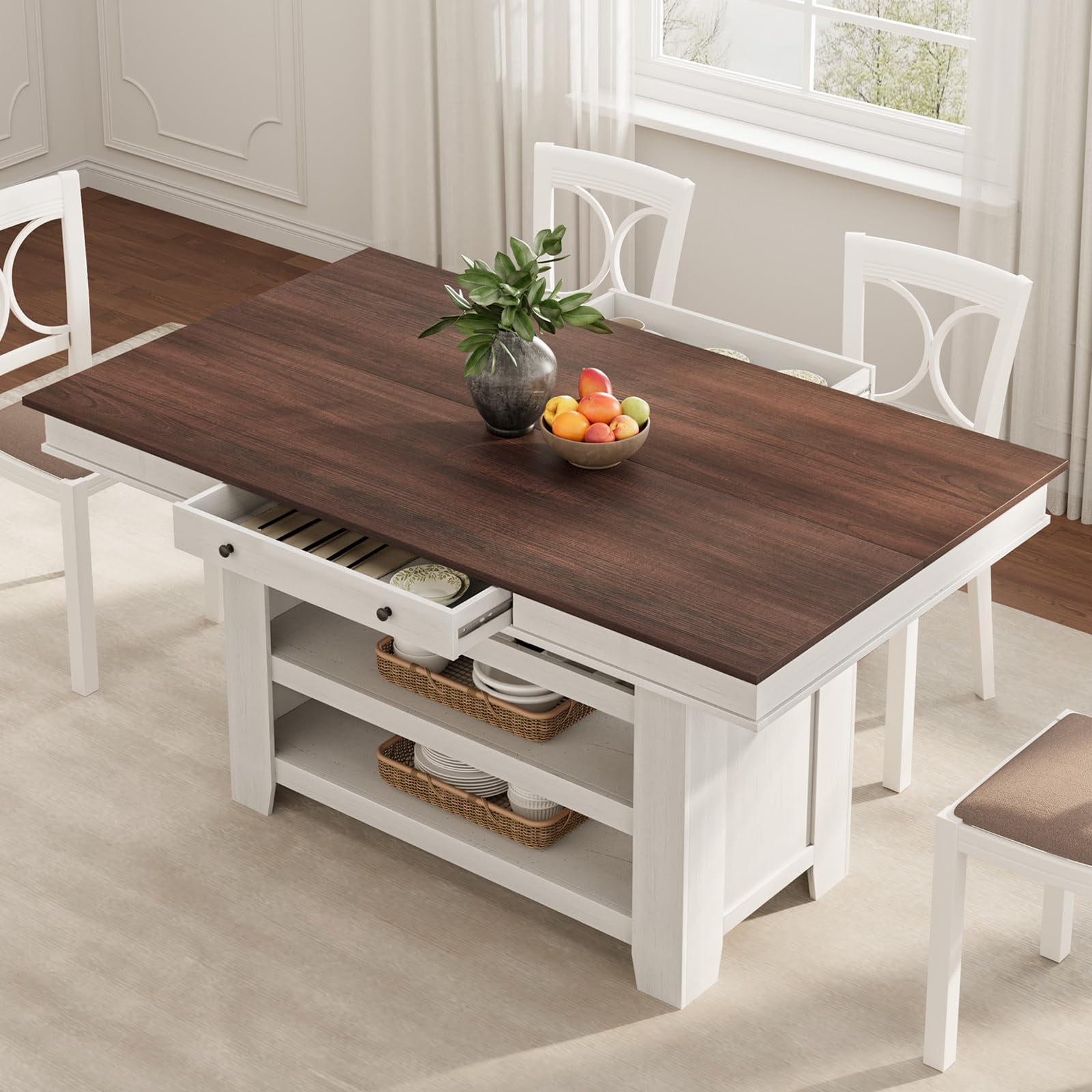 60" Counter Height Dining Table for 4, 36 in W Wood Bar Height Dining ...