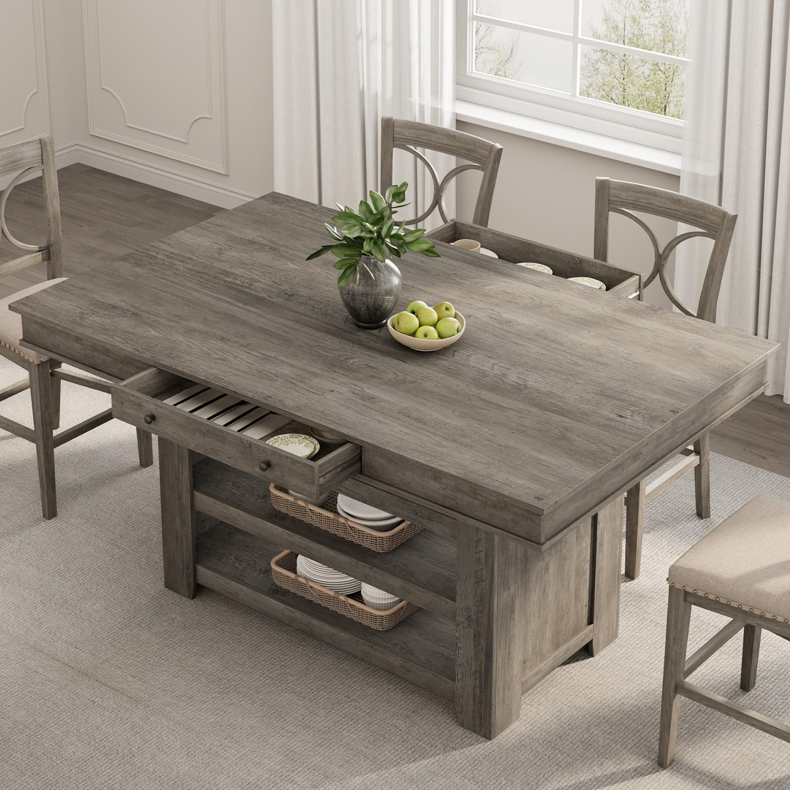 60" Counter Height Dining Table for 4, 36 in W Wood Bar Height Dining ...