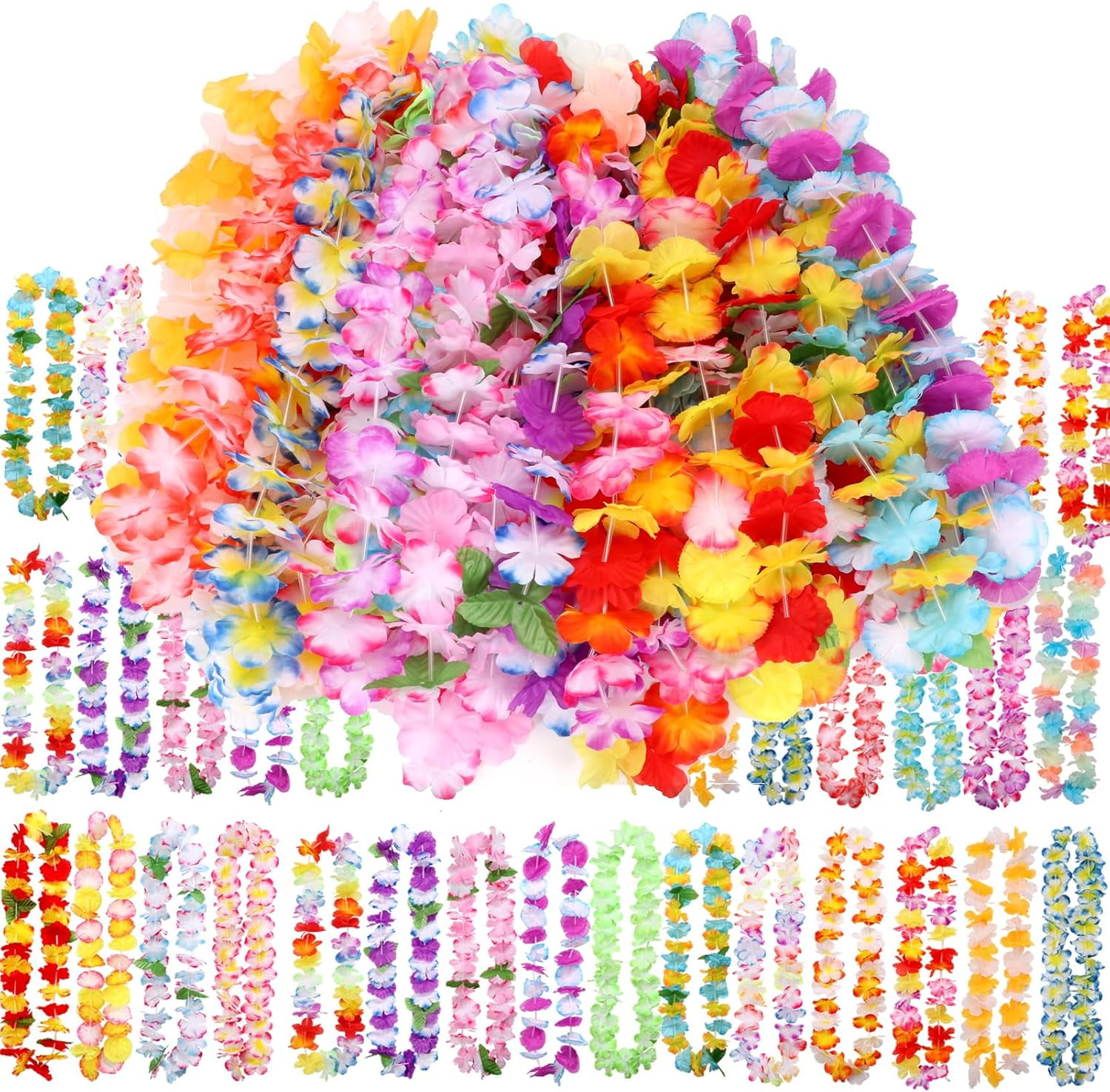 60 Counts Leis for Luau Party, Hawaiian Leis Bulk Decorations Colorful ...