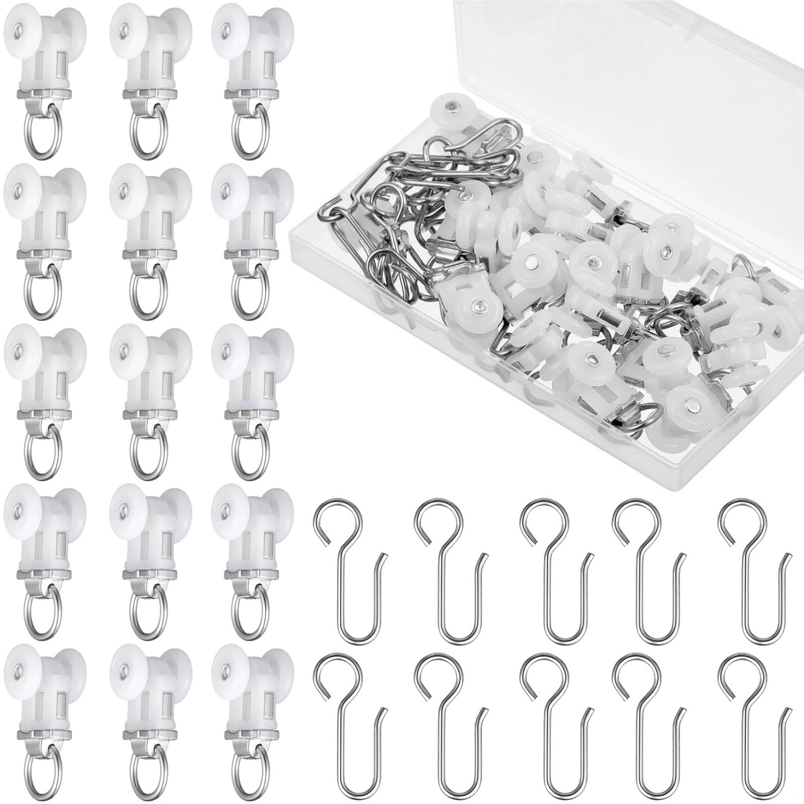 60 Curtain Track Rollers, Stainless Steel Hooks for Ceiling Gliders, 1. ...