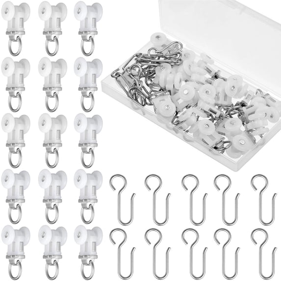 60 Curtain Track Rollers, Stainless Steel Hooks for Ceiling Gliders, 1. ...