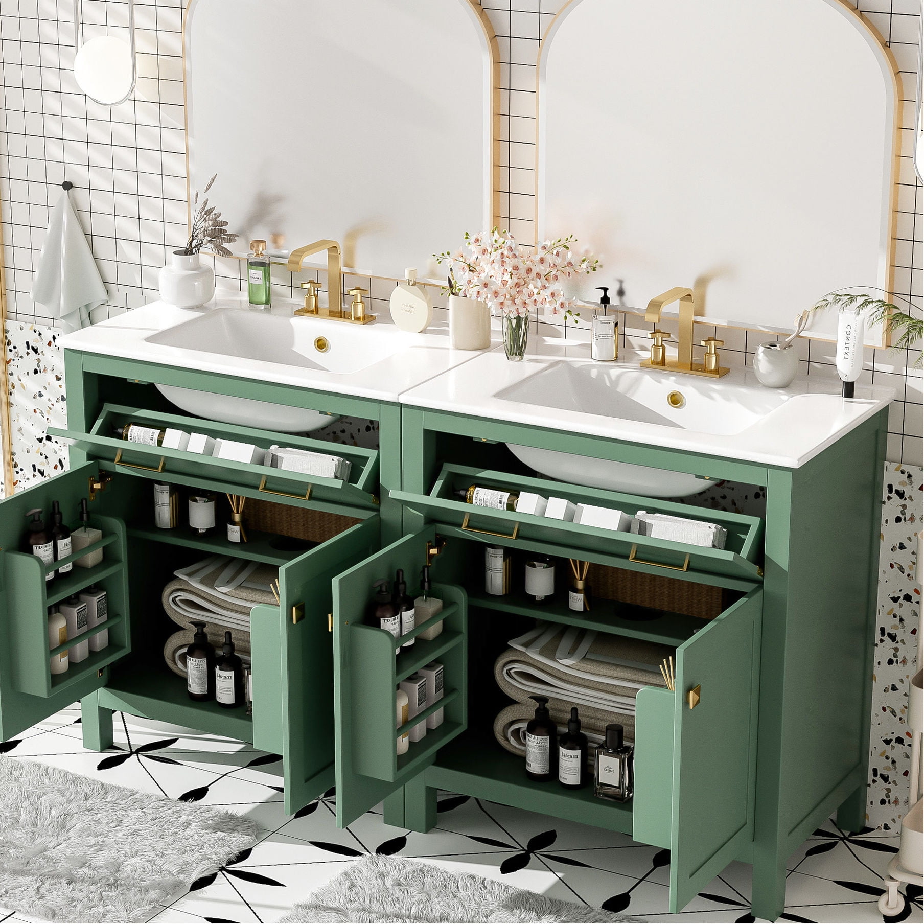 60" Dimension, White Basin, Sturdy Frame - Adjustable Shelves and ...