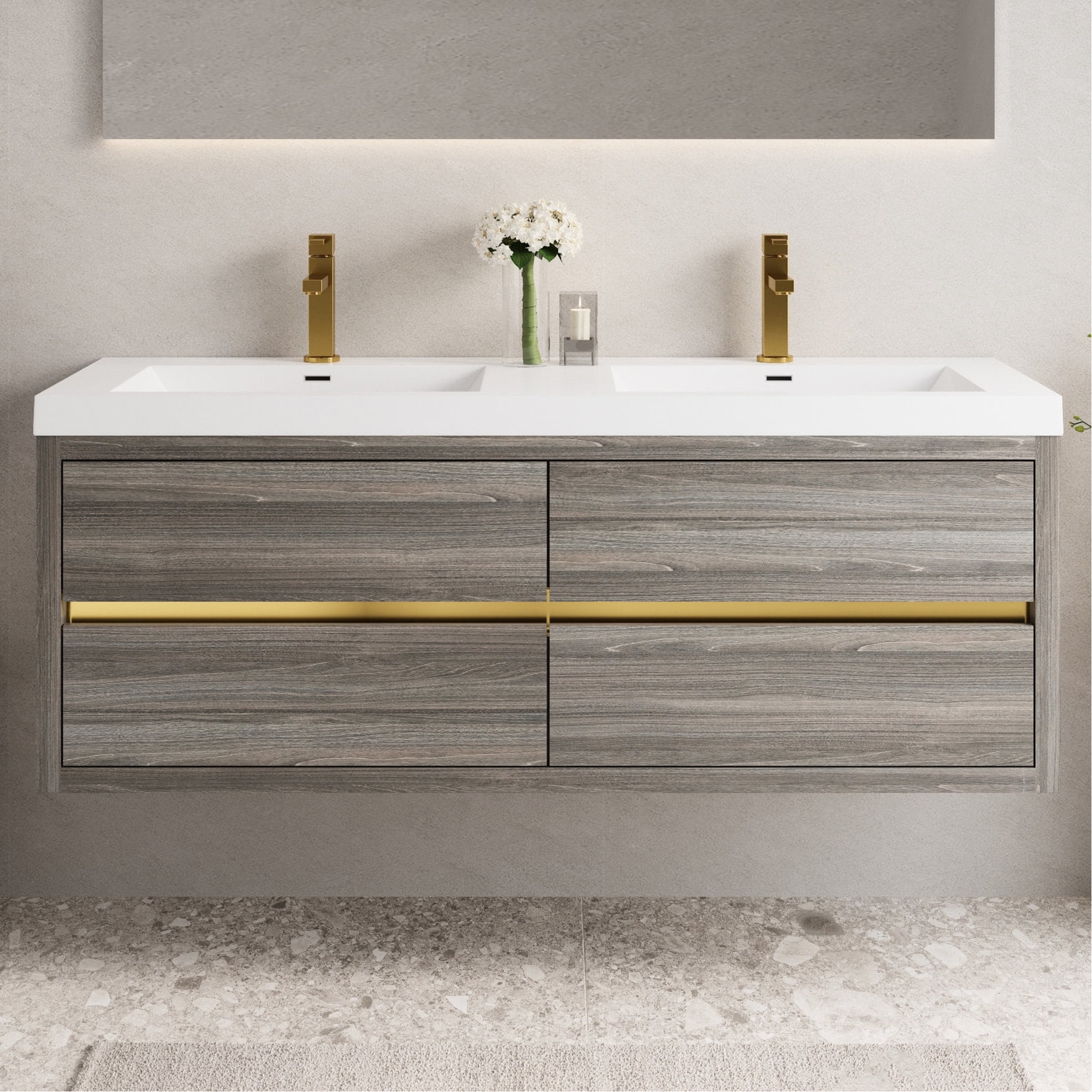 60'' Double Sink Bathroom Vanity / U-Shape Drain Design, Separates ...