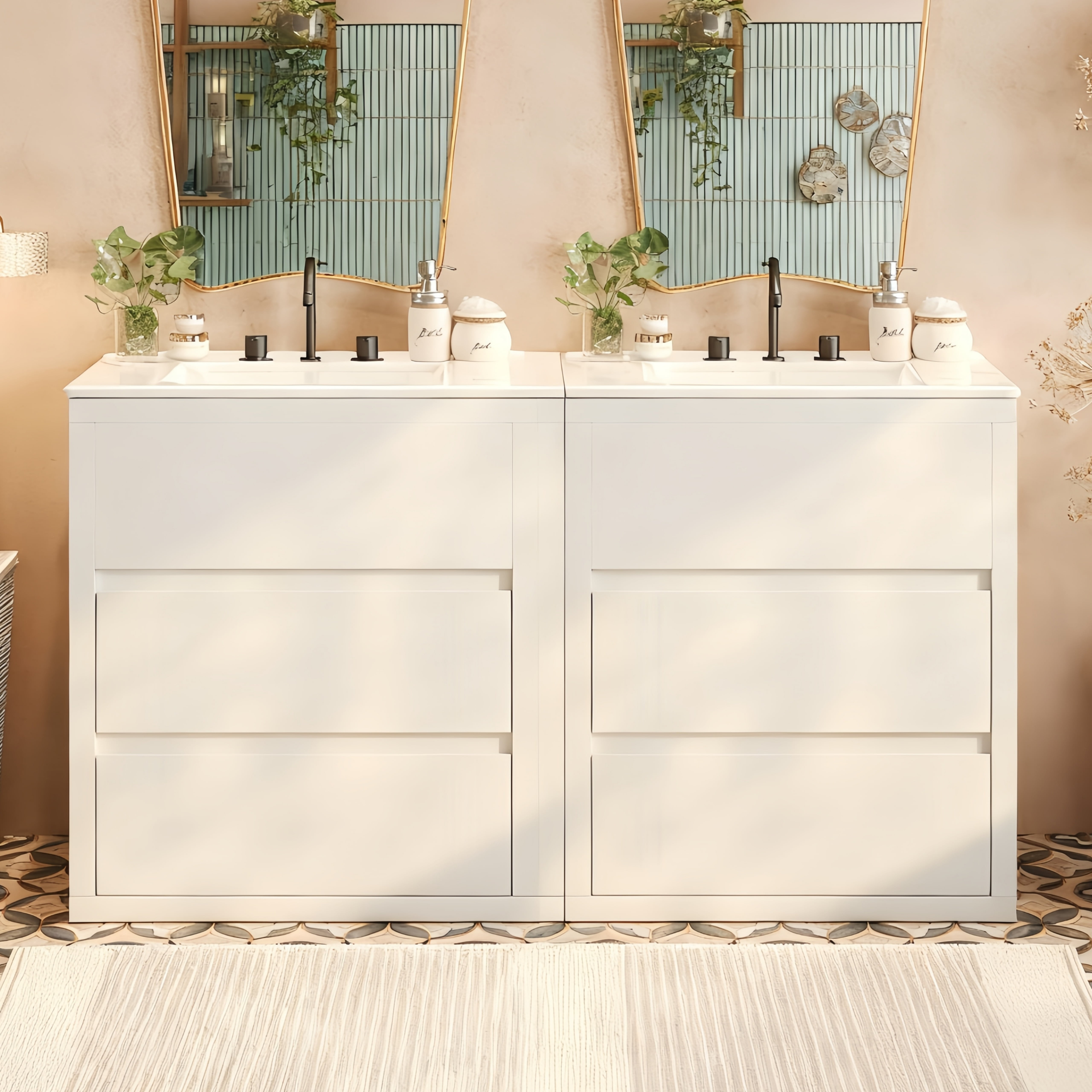 60" Double Sinks Bathroom Vanity Set, Bathroom Cabinet with Two ...