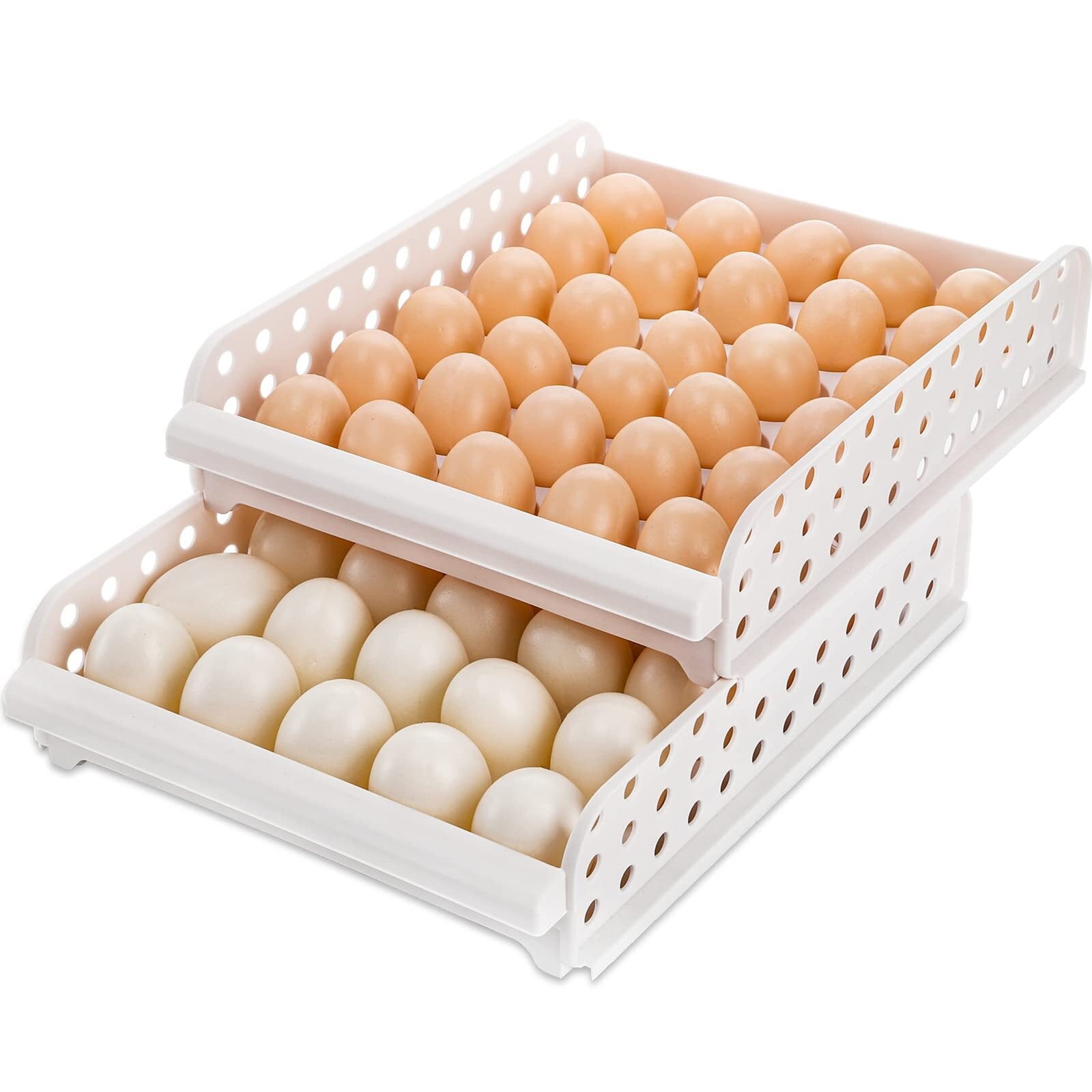 60 Egg Drawer for Refrigerator, 2-Layer Stackable Egg Holder Storage ...