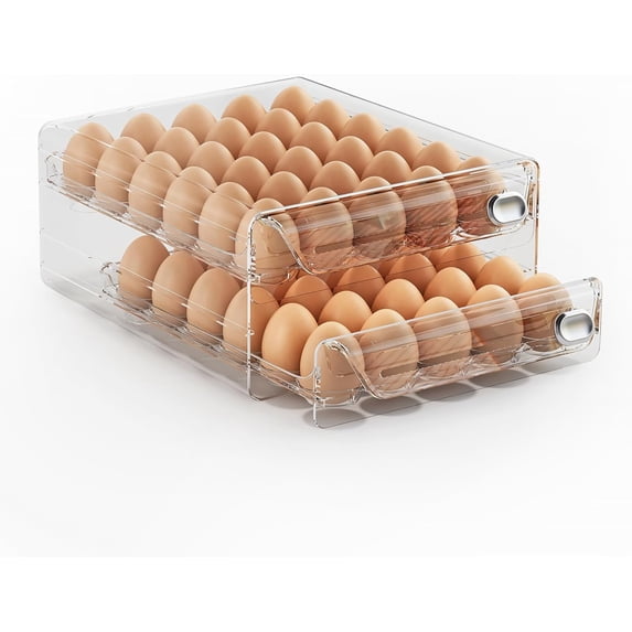 60 Egg Holder for Fridge, 2-Layer Stackable Egg Storage Container, BPA ...