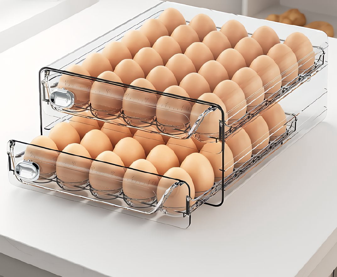 60-Egg Stackable Egg Holder for Refrigerator, 2-Drawer Clear Egg ...