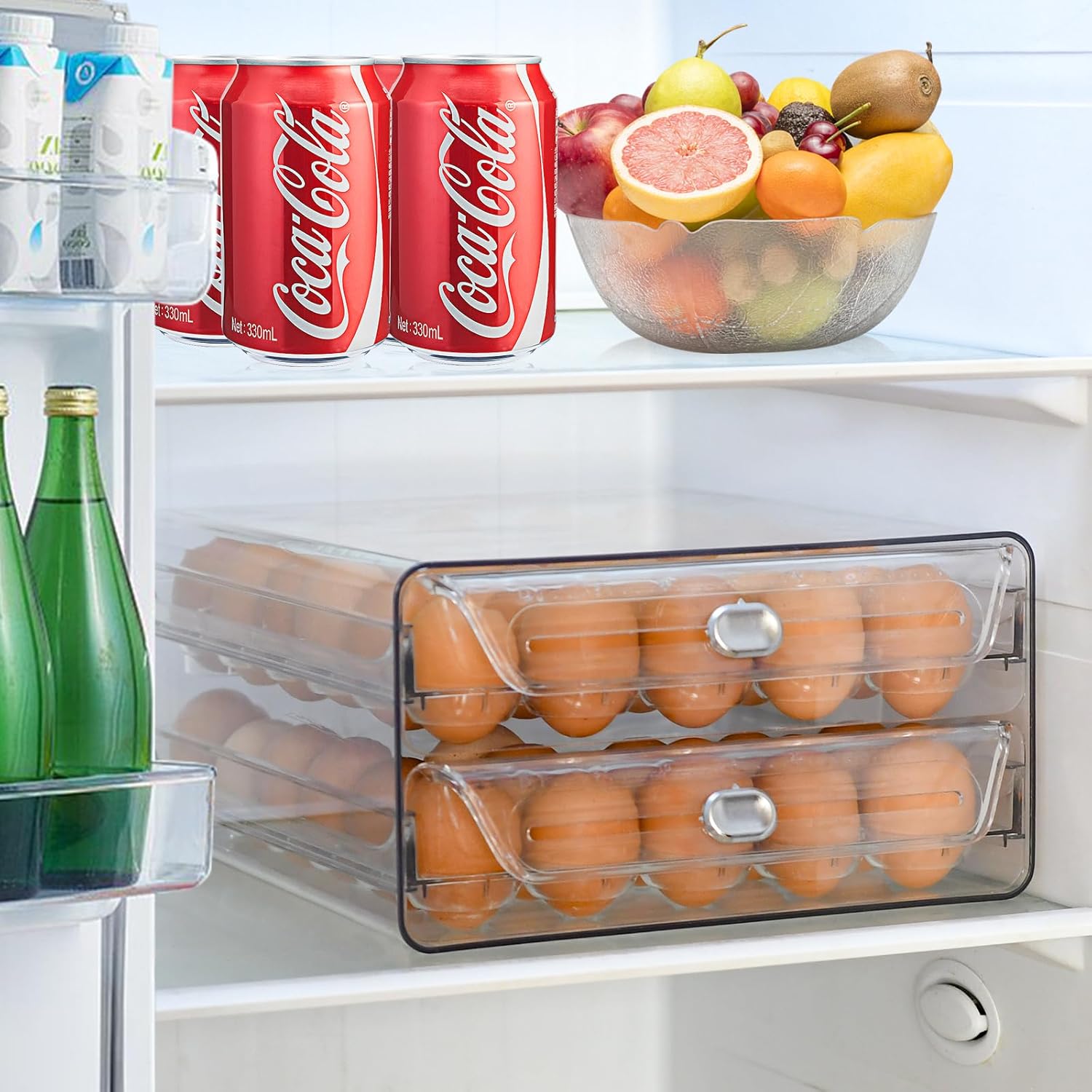 60 Eggs Clear Drawer Organizer for Refrigerator, Stackable Egg Holder ...