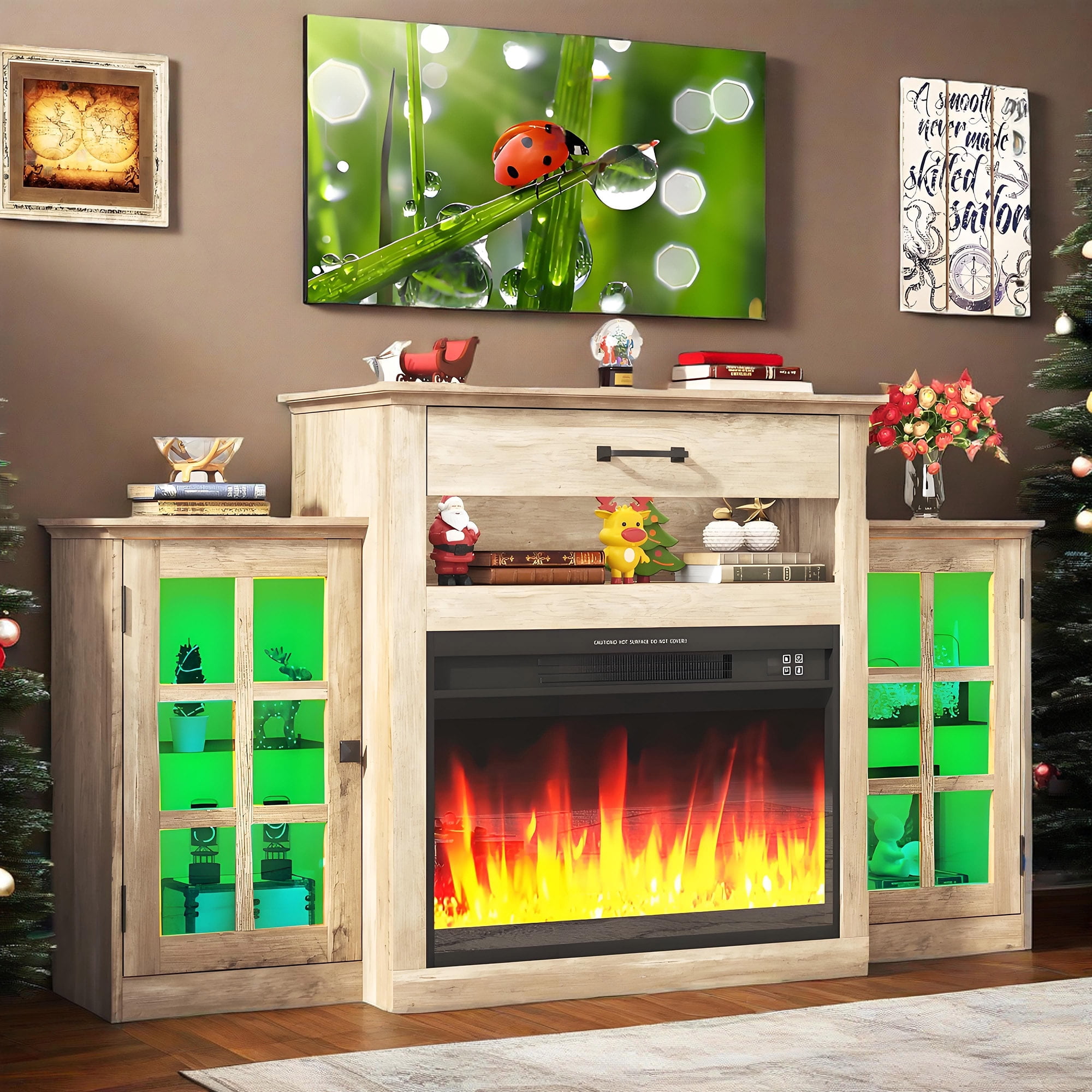 60" Electric Fireplace with Mantel, LED Fireplace TV Stand for up 65 ...
