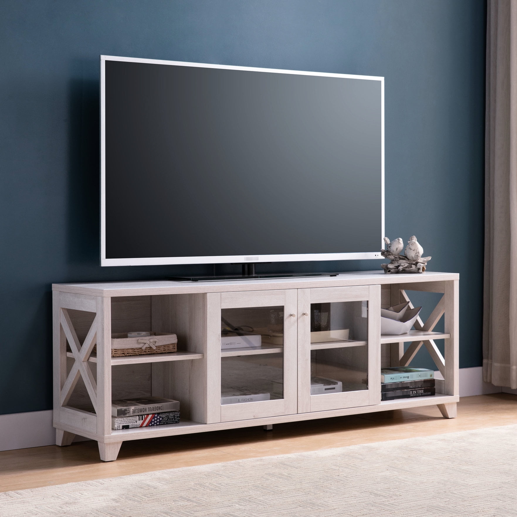 60" Farmhouse Entertainment Center - Four Side & Two Interior Shelves ...