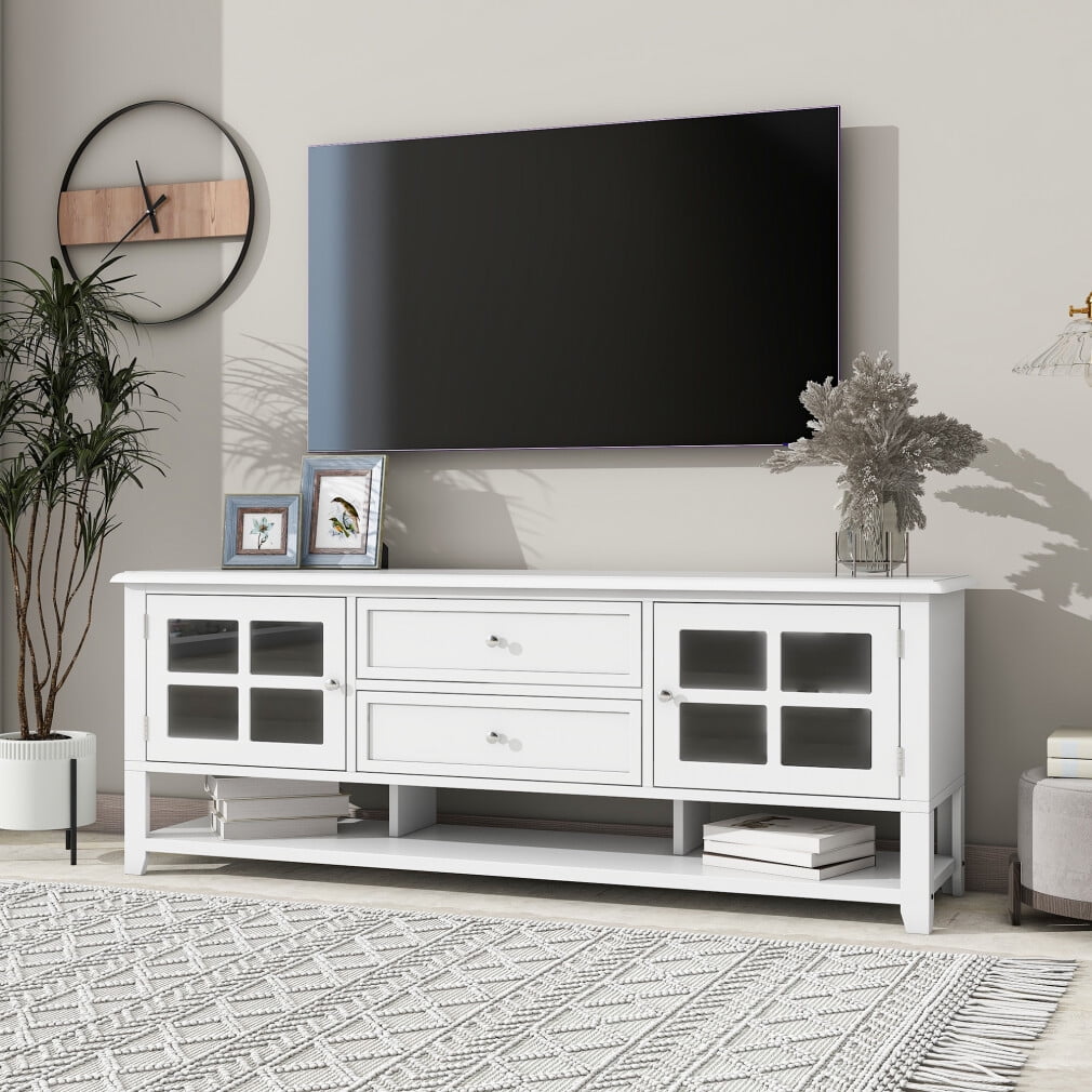 60''Farmhouse TV Stand,Media Console Table with Storage and Shelves ...