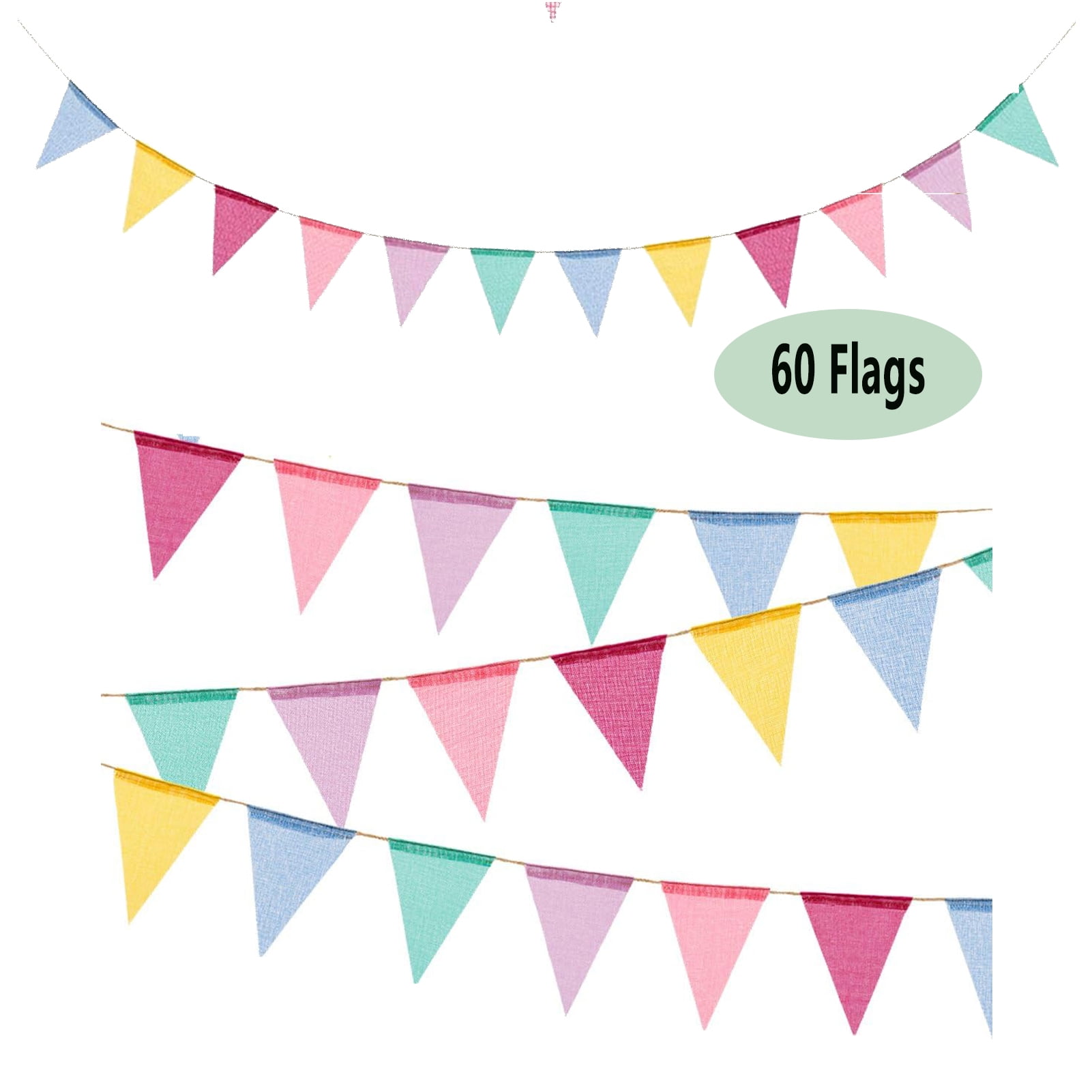 60 Flags Imitated Burlap Pennant Banner Multicolor Fabric Triangle Flag ...