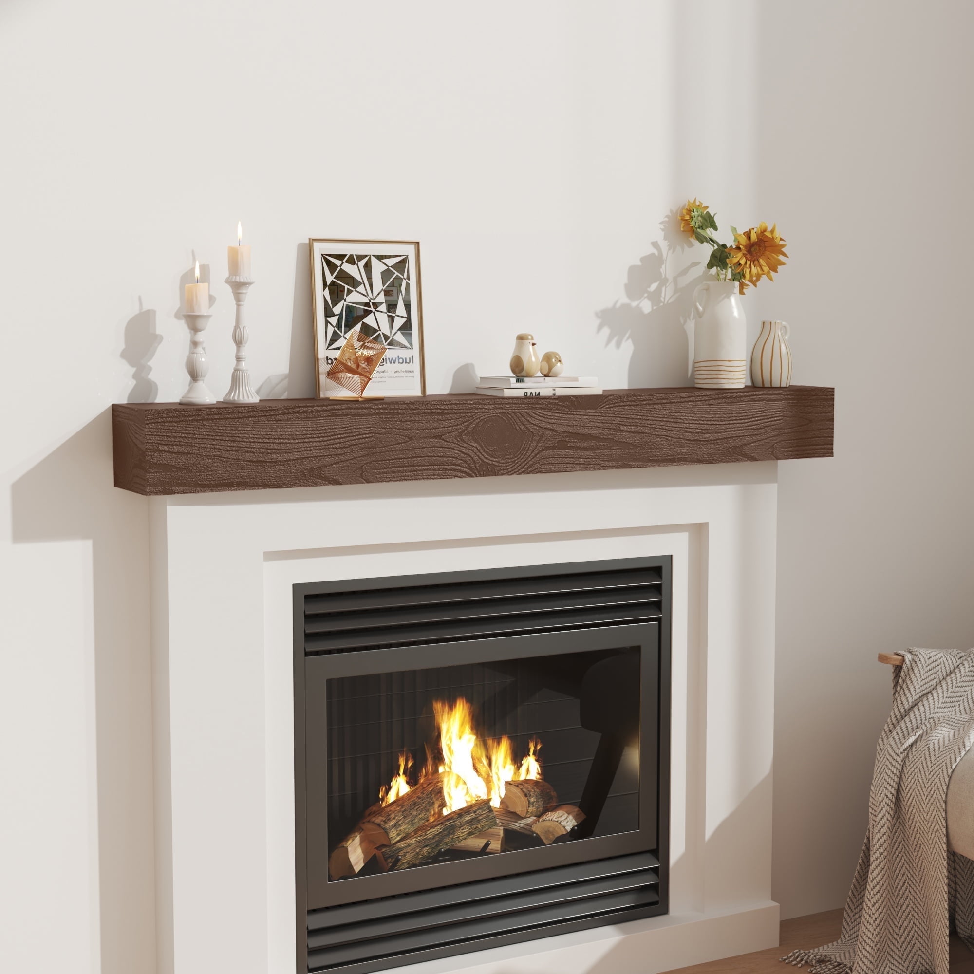 60" Floating Wooden Fireplace Mantels Surrounds Wall Shelves Wall ...