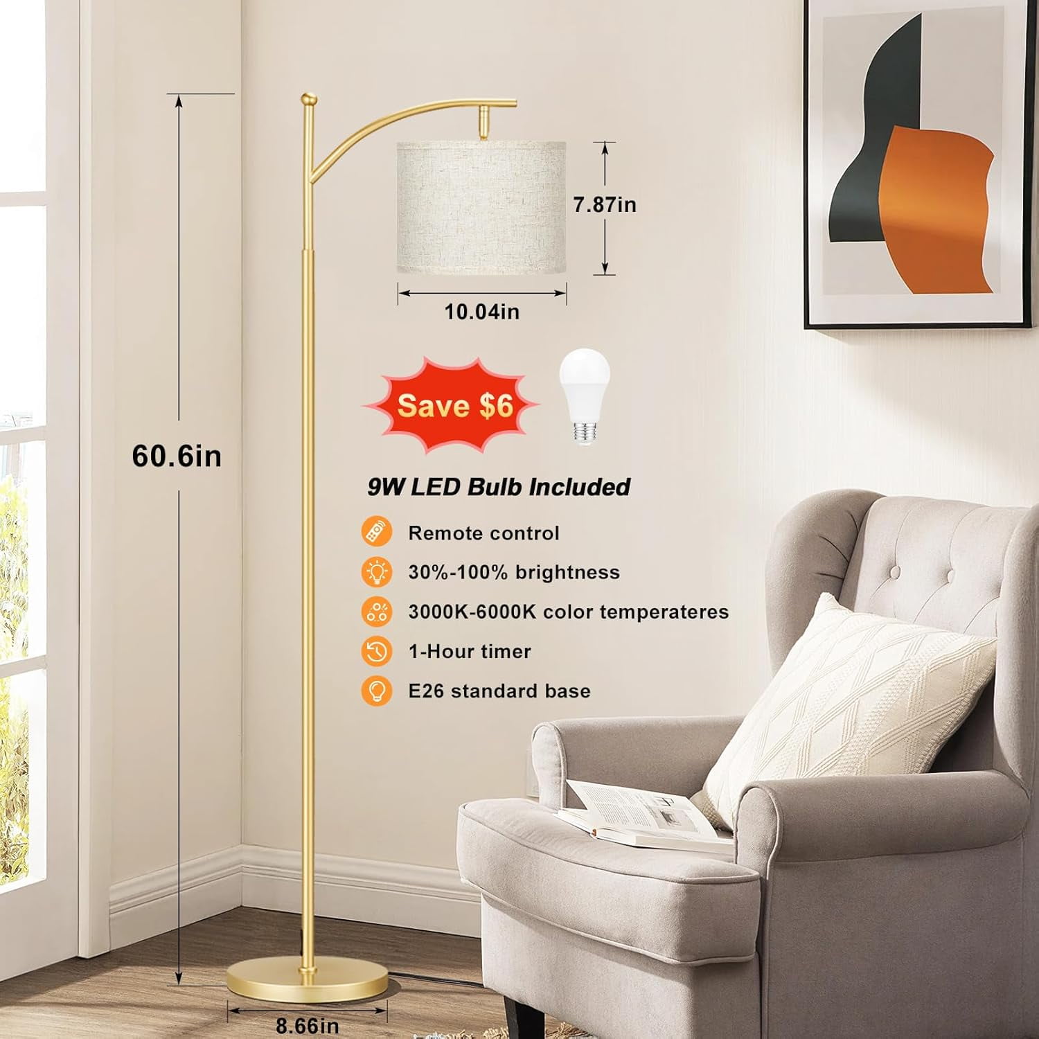 60" Floor Lamps with Remote Control & Bulb, Colors Temperature ...