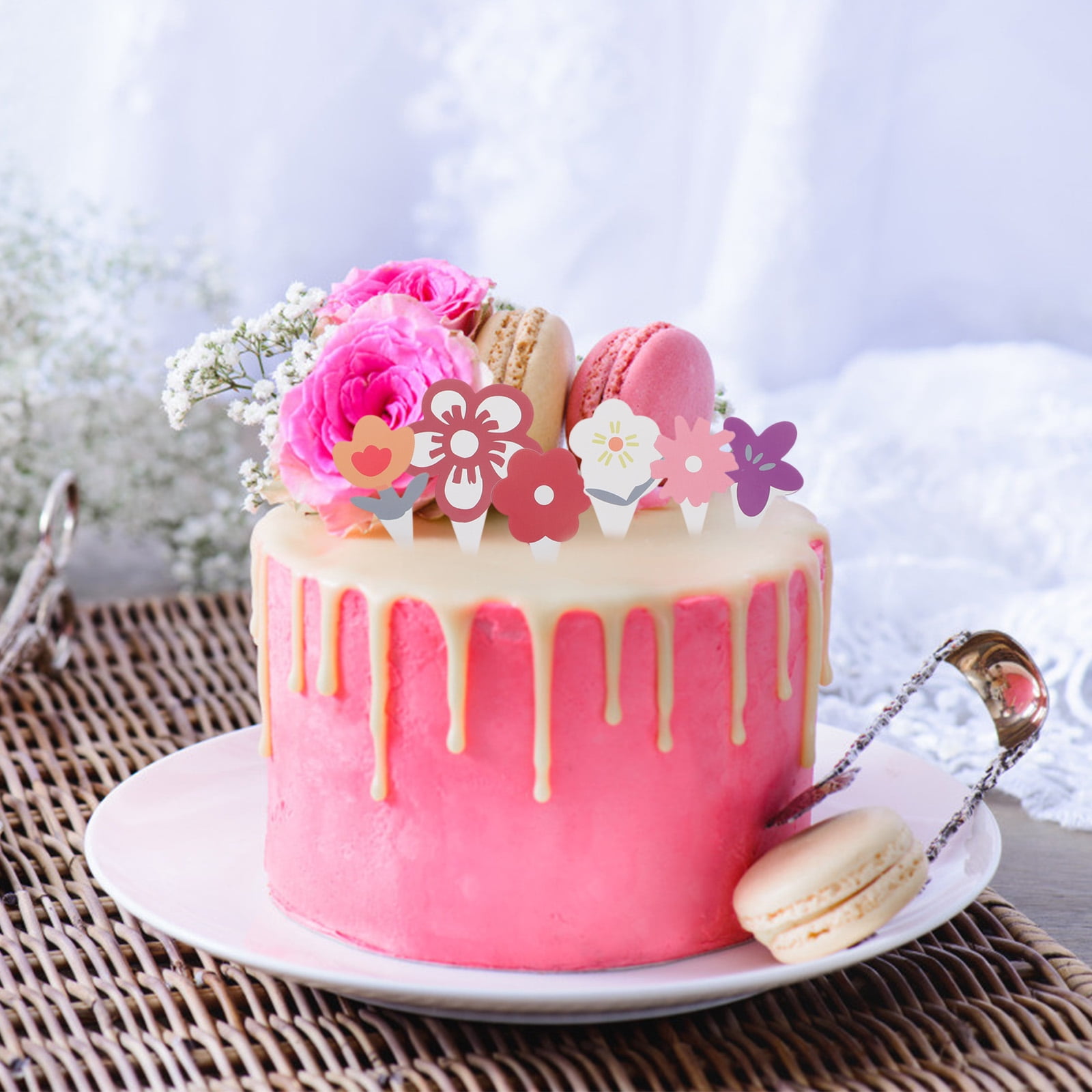 60 Flower Cake Topper Spring Party Pick Flower Cake Spikes Anniversary ...