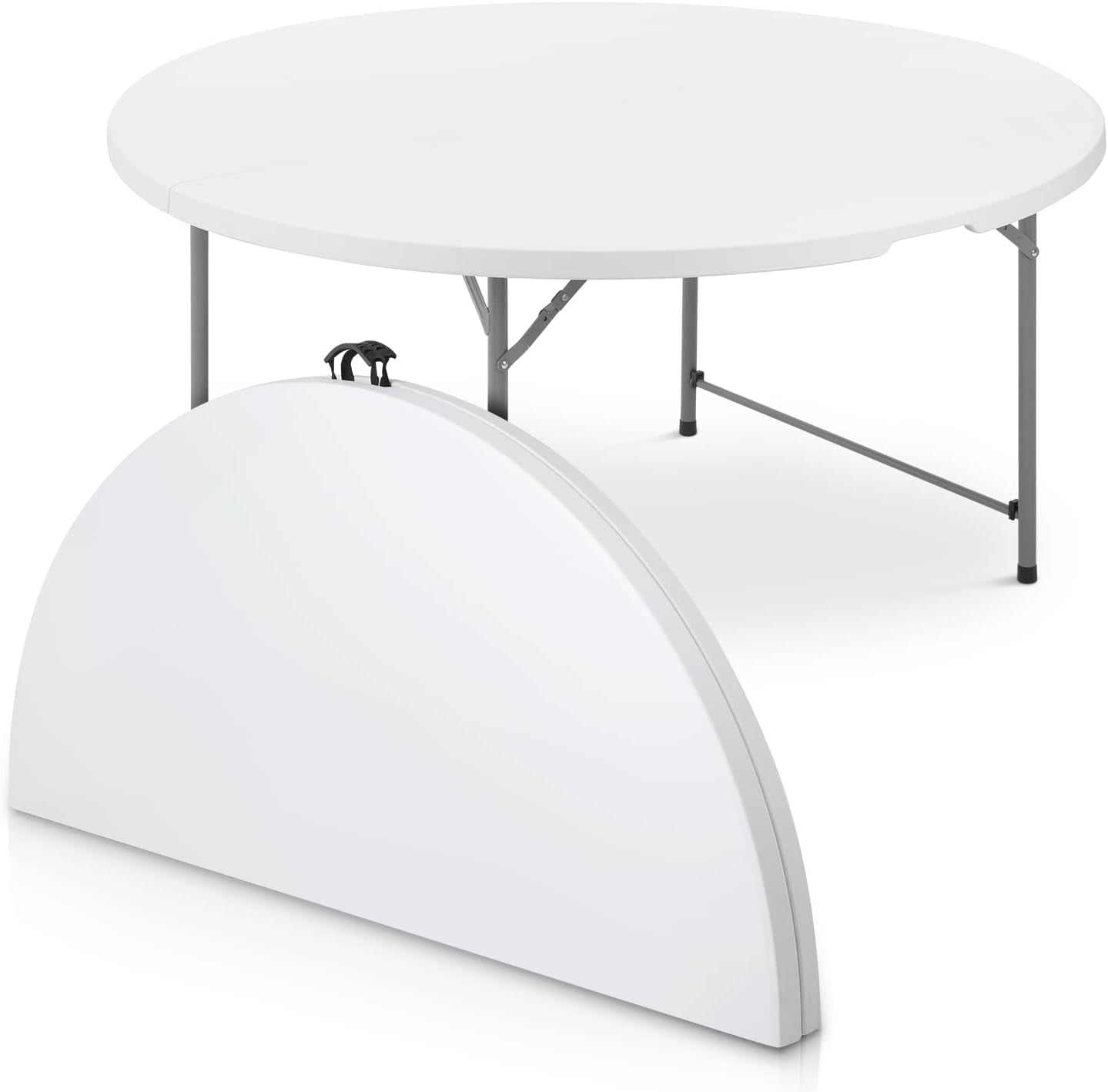 60" Folding Plastic Table, Fold-in-Half Heavy Duty White Round Table ...