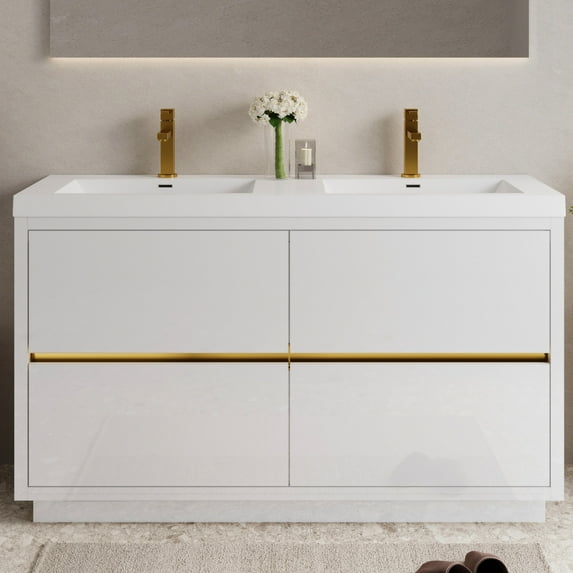 60" Freestanding Vanity in Glossy White | High - quality Countertop ...