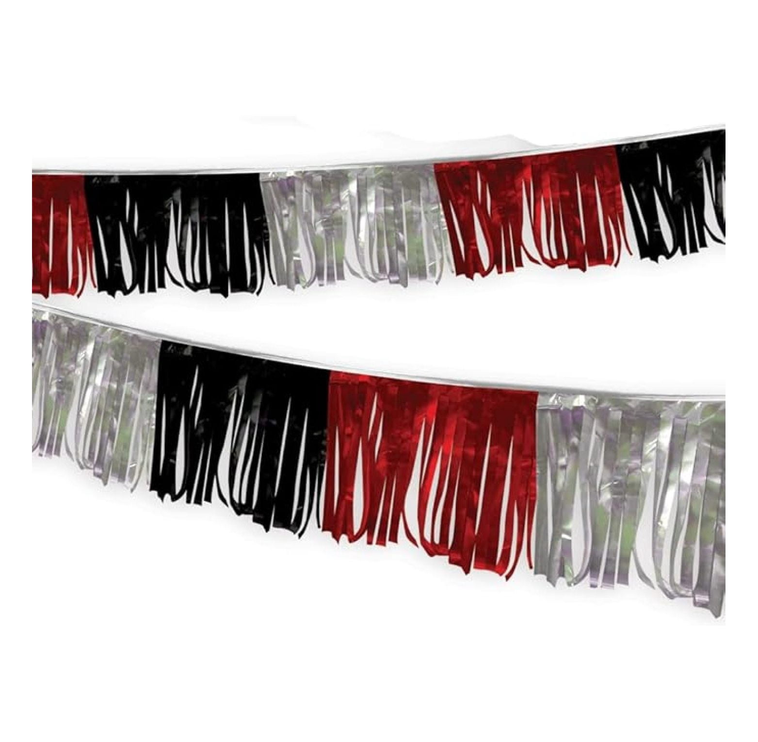 60 Ft. Metallic Fringe Streamer Wiggle Fringe Pennant Black Silver Red ...