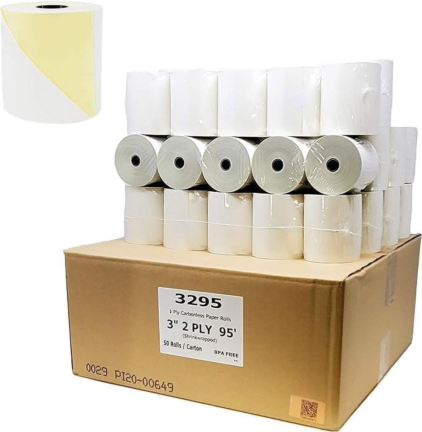 60 GSM 2 Ply Carbonless Rolls 3 X 95 Feet Carbonless White/Yellow (100 ...