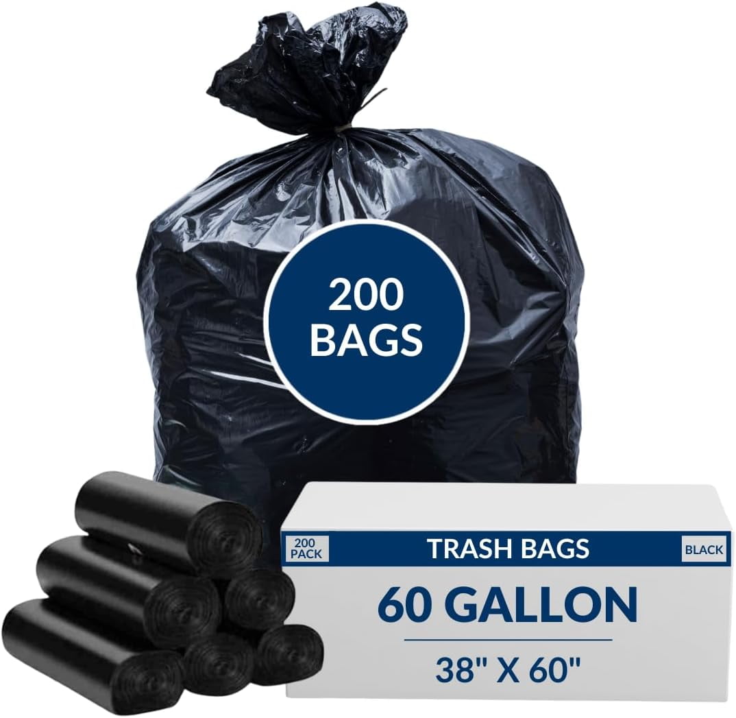 60 Gal Trash Bags | 200 Count | 38" X 60" Black Extra-Large Garbage ...