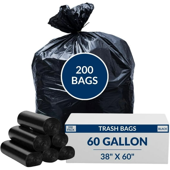 60 Gal Trash Bags | 200 Count | 38" X 60" Black Extra-Large Garbage ...