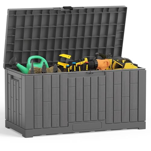 60 Gallon Deck Box, UV Resistant Waterproof Outdoor Storage Box with ...
